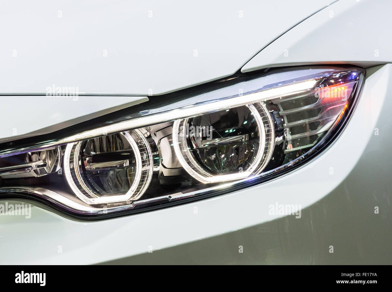 Closeup of new projector headlight on the modern car Stock Photo - Alamy