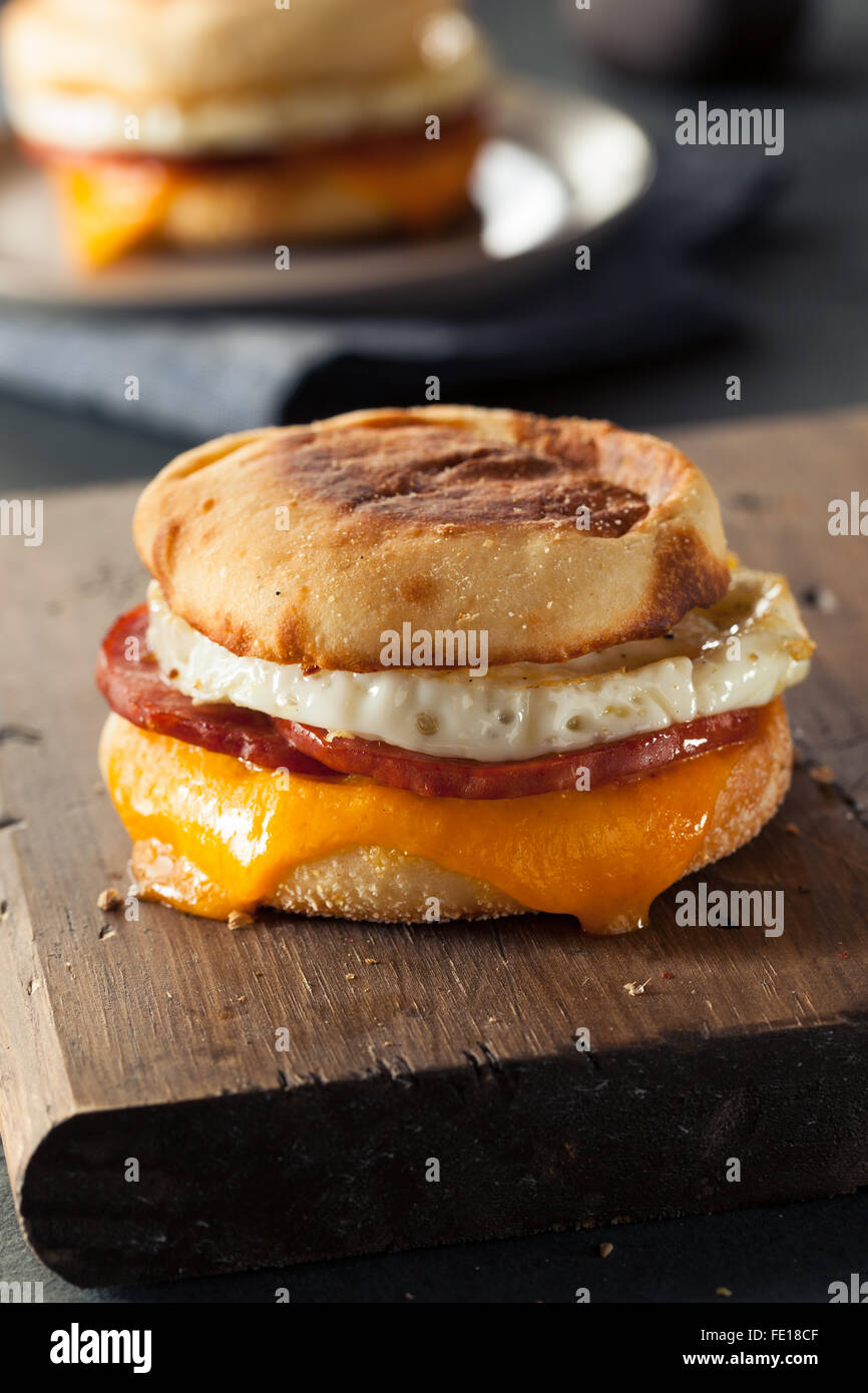 Homemade Breakfast Egg Sandwich with Cheese on an English Muffin Stock ...