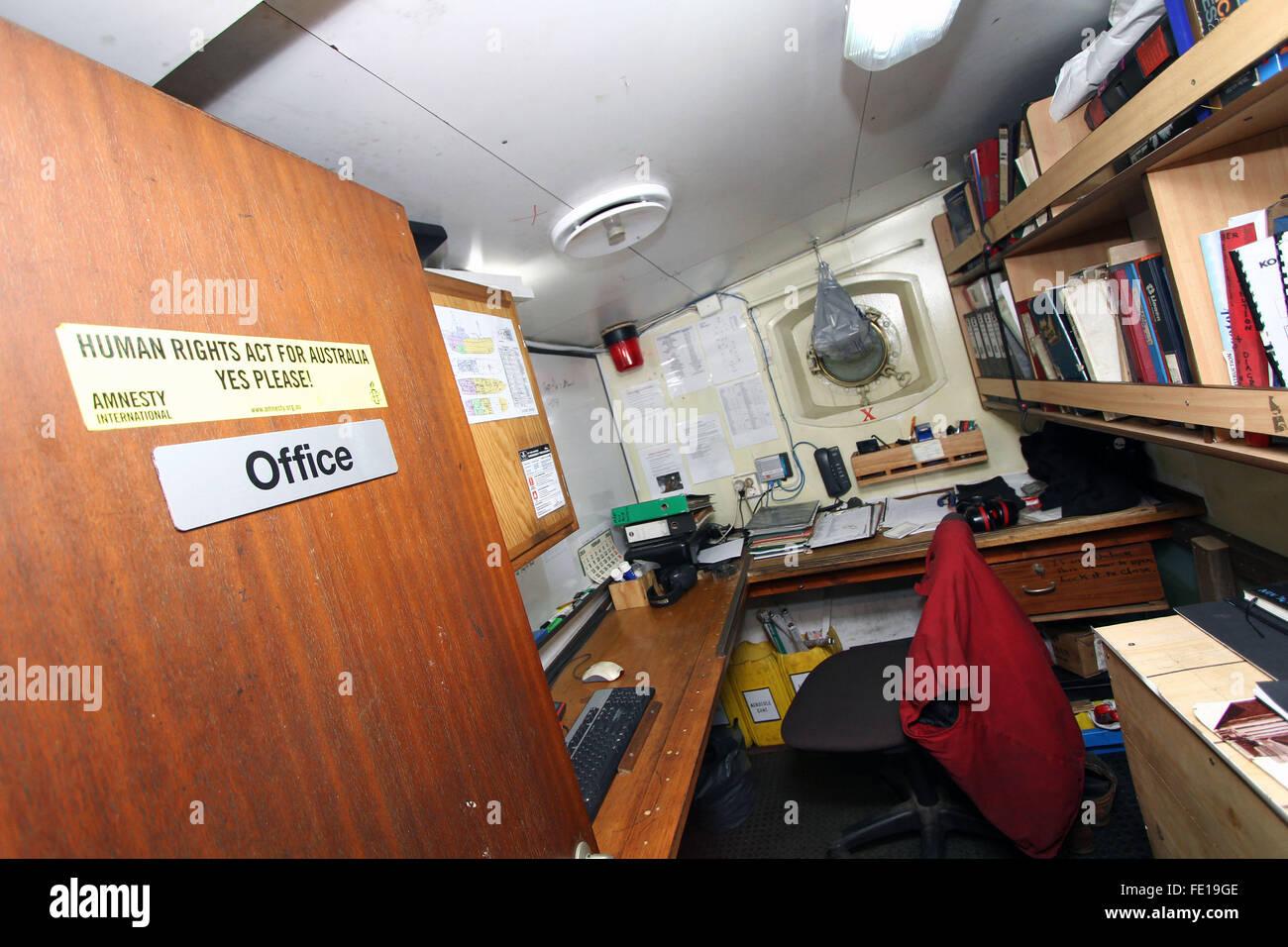 Venice, Italy. 03rd Feb, 2016. A general view of the office inside ship ...