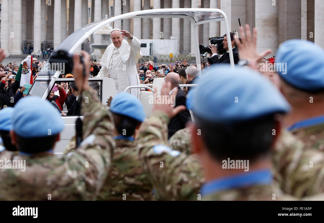 Vatican City, Vatican. 03rd Feb, 2016. Pope Francis waves to a group of ...