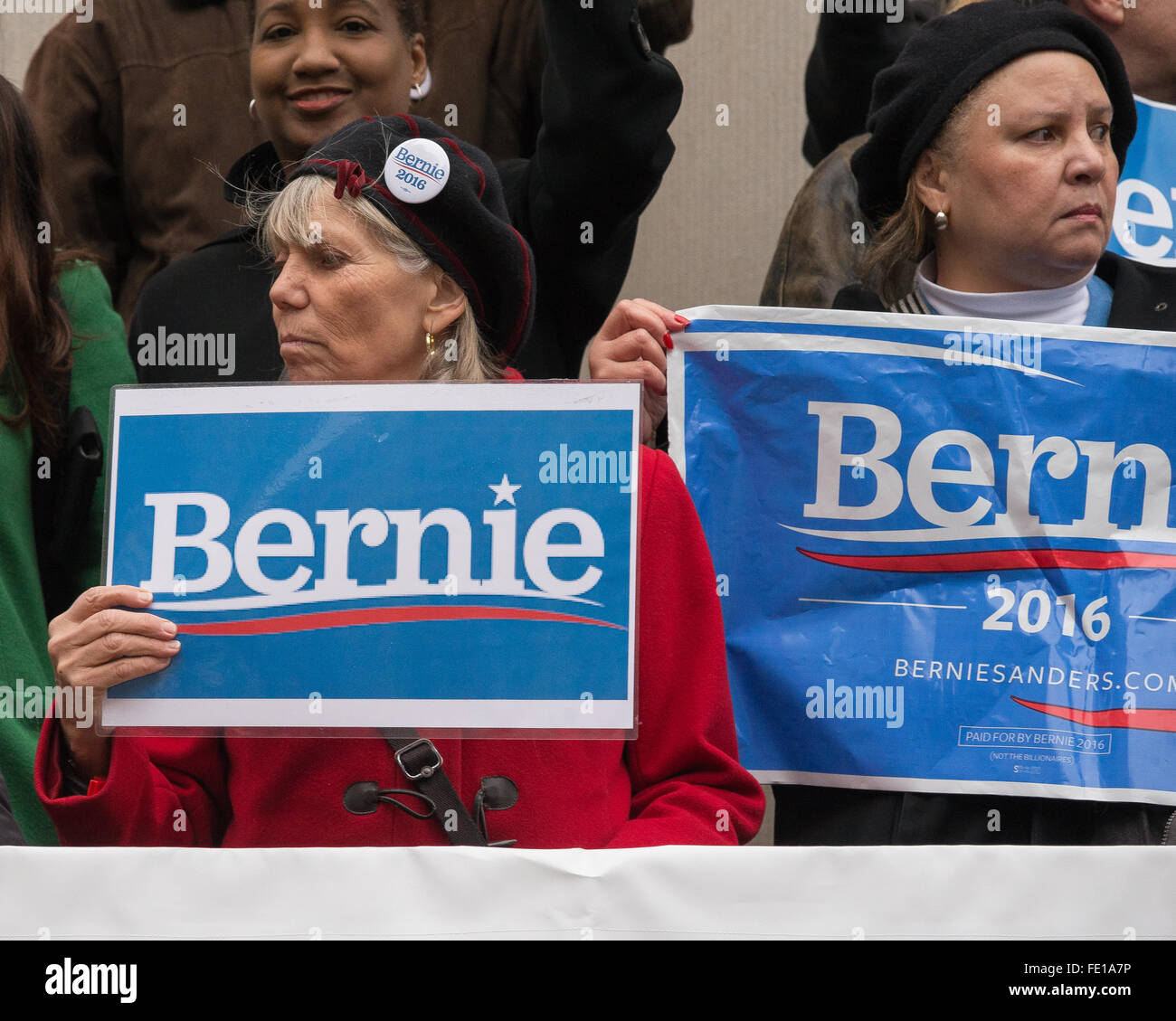 New York, United States. 03rd Feb, 2016. Sanders supporters hold aloft ...