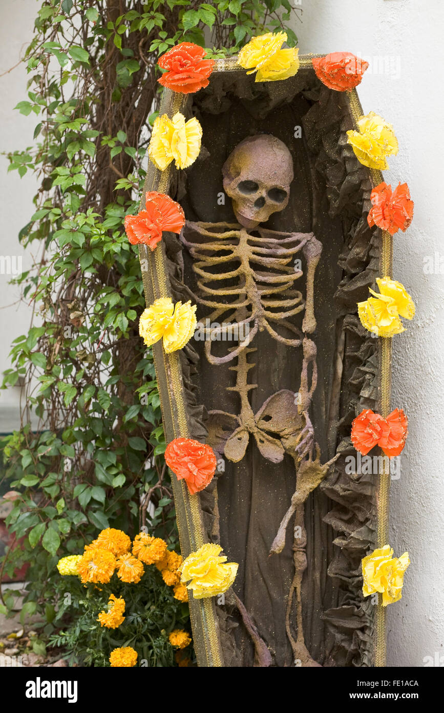 Day of the Dead skeleton display in courtyard, Oaxaca City, Oaxaca ...