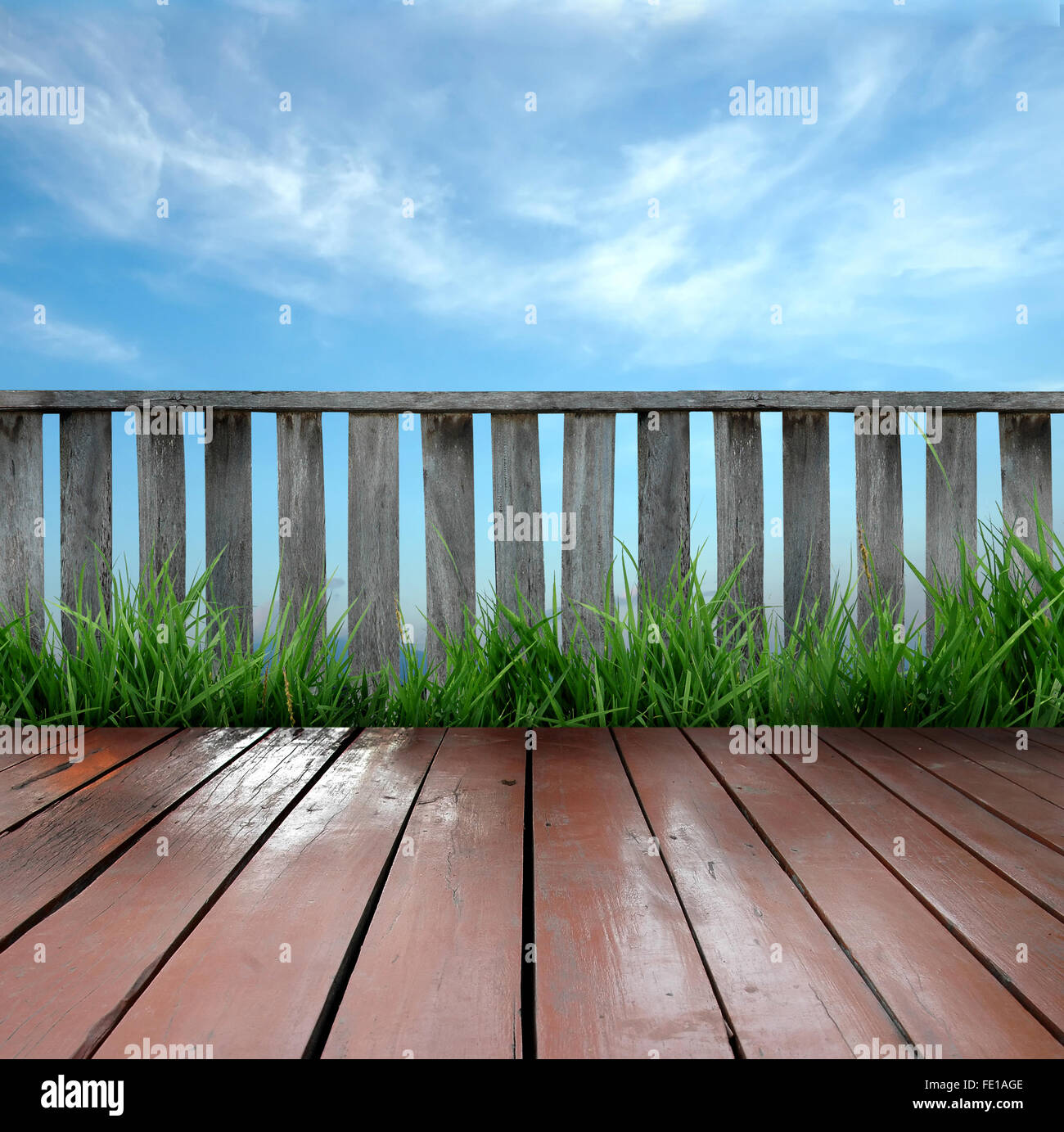 wooden terrace and blue sky Stock Photo - Alamy