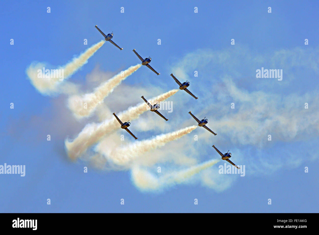 Jet acrobatic Breitling Swiss flight team performing at 2015 Miramar ...