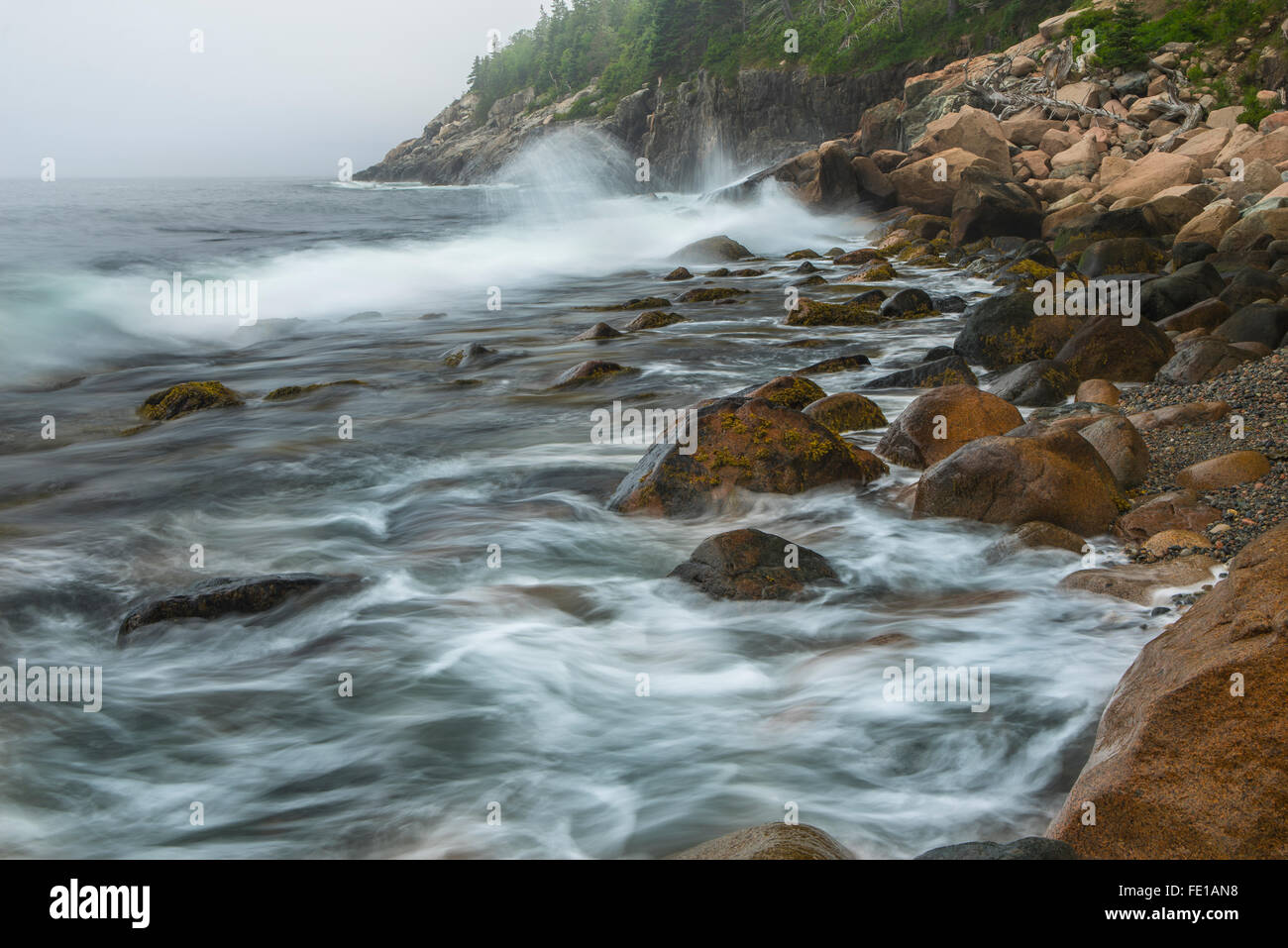 Acadia National Park, Maine: Surf washed boulders on Hunters Beach ...