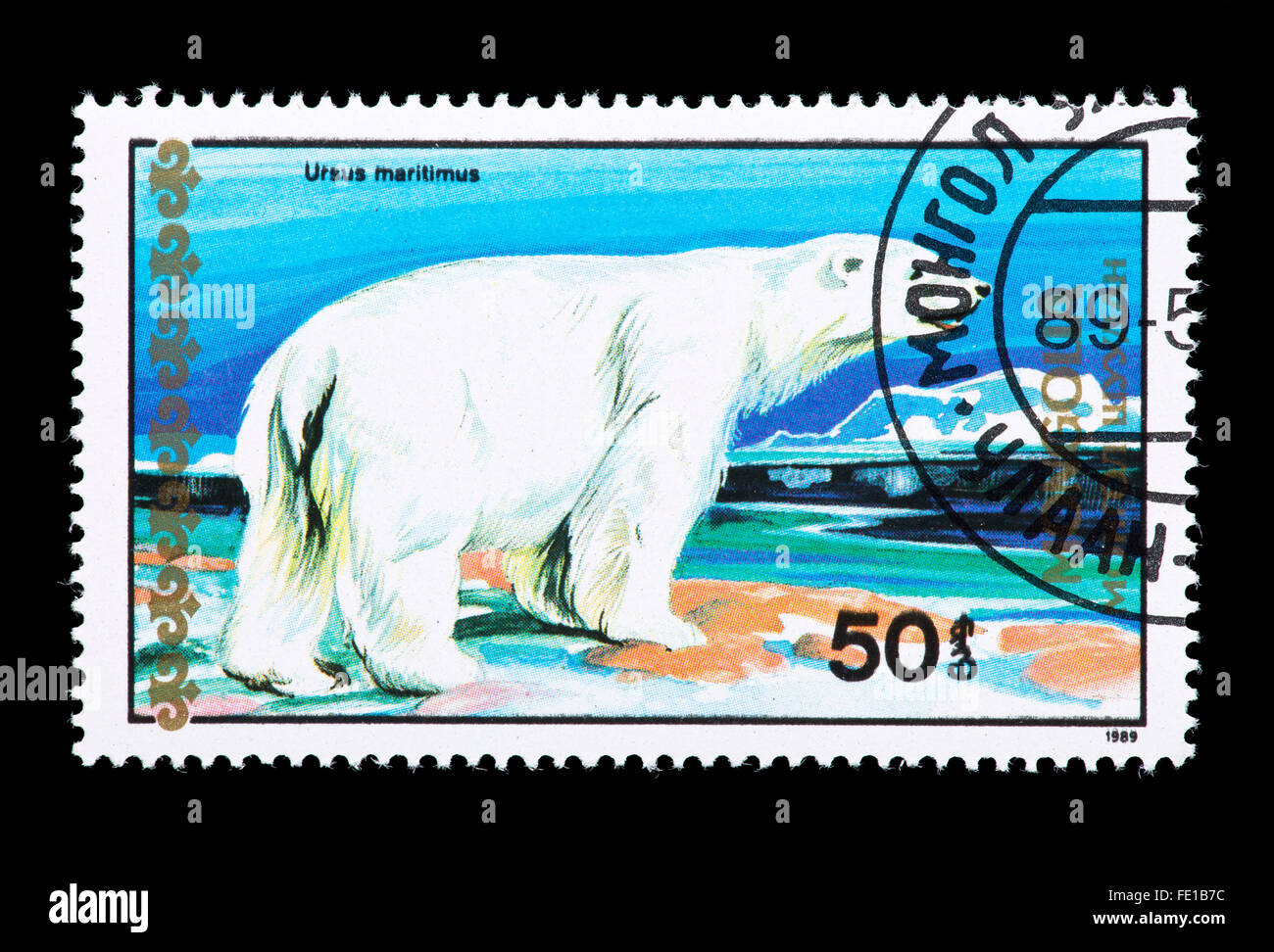 Postage stamp from Mongolia depicting a polar bear (Ursus maritimus ...