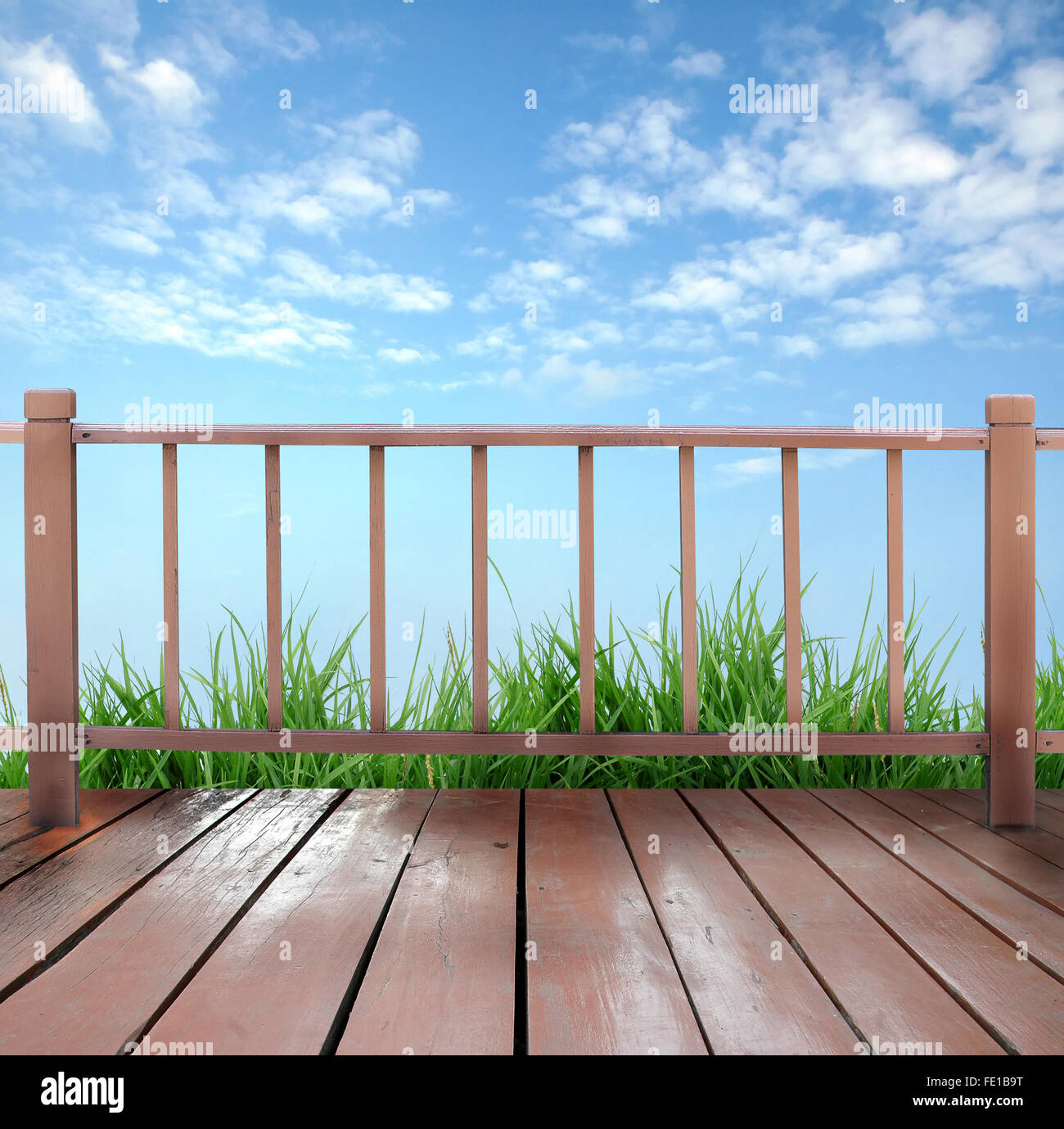 wooden terrace and blue sky Stock Photo - Alamy