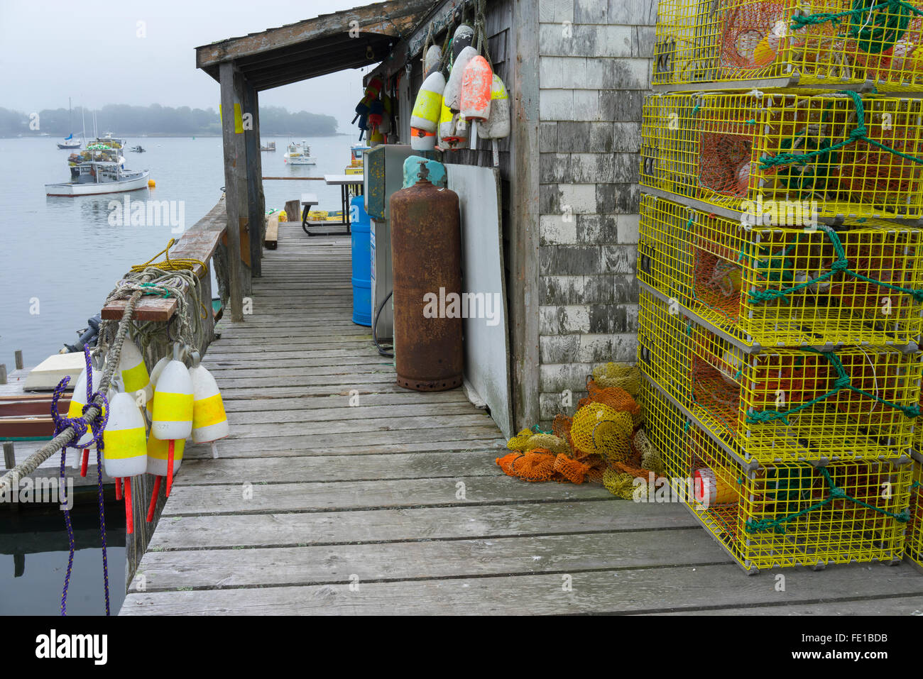 Central coast, Maine: Lobster traps and shed in fishing village of ...