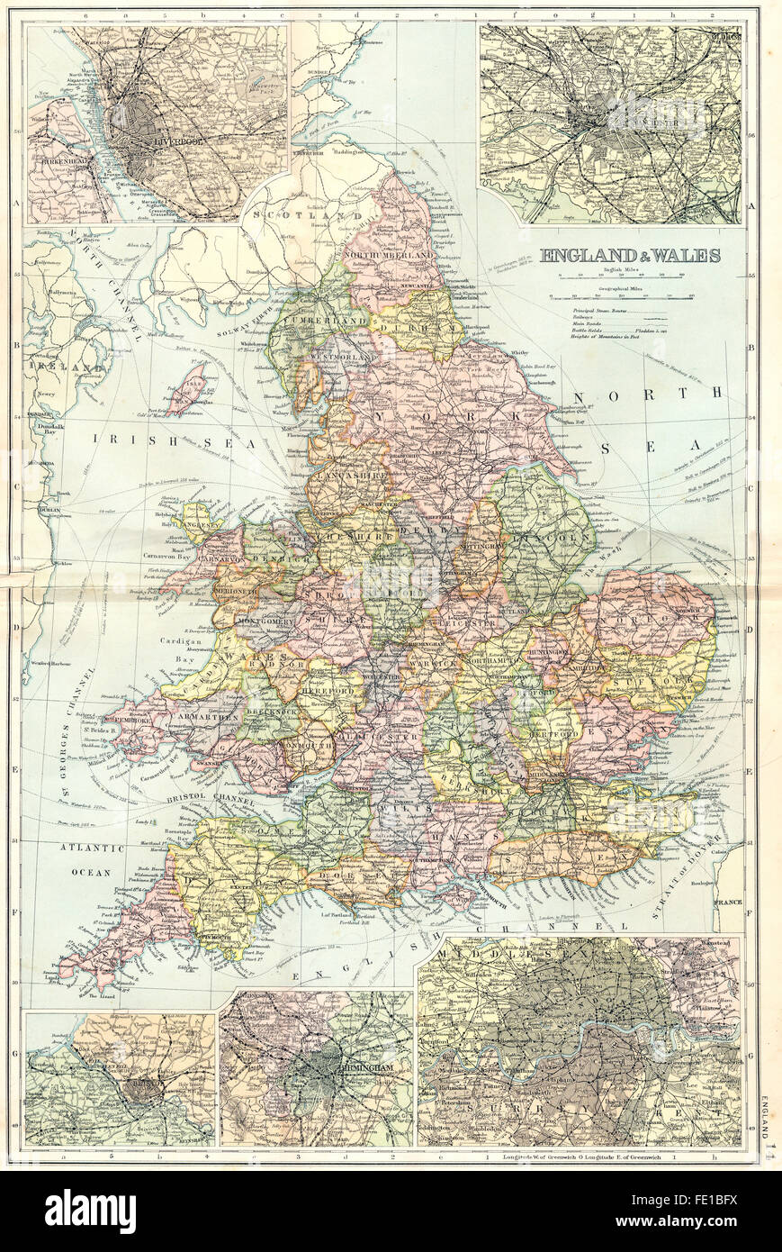 UK: Manchester; Liverpool; Bristol; Birmingham, 1905 antique map Stock ...