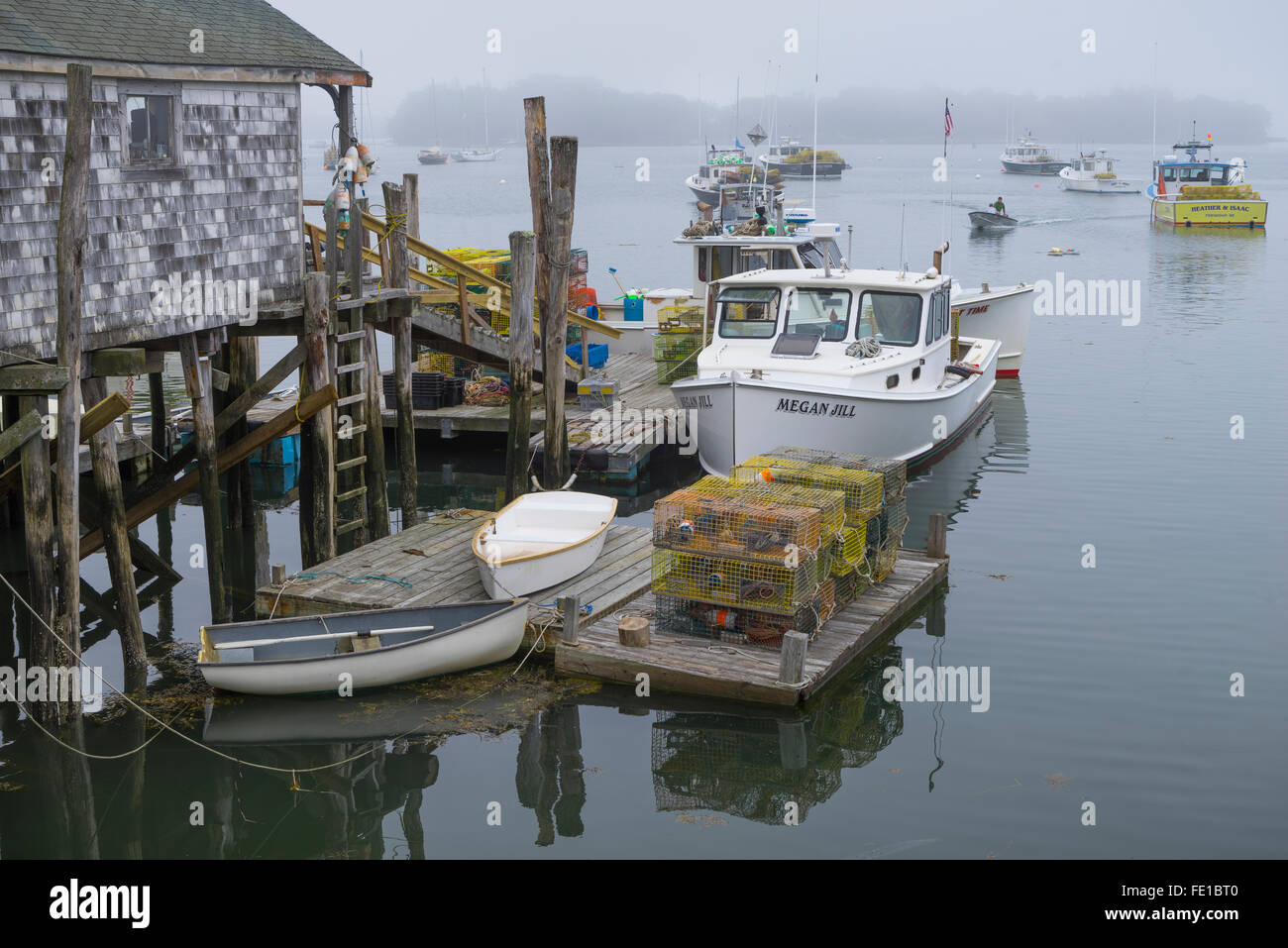 Central coast, Maine: Harbor view of boats and docks of Friendship ...