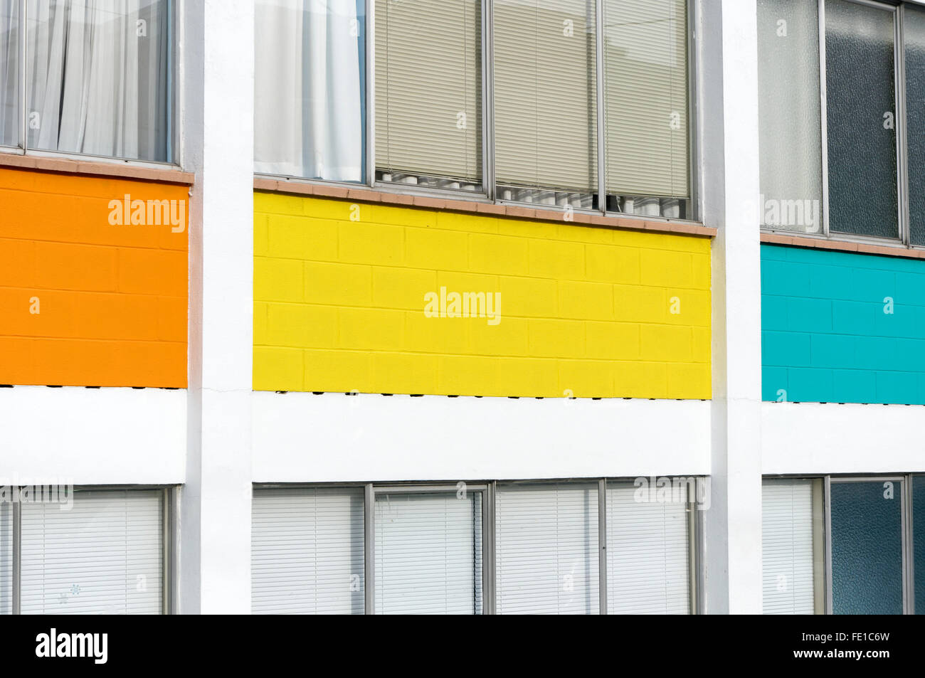 Colourful decorative rectangular panels on an apartment building Stock ...