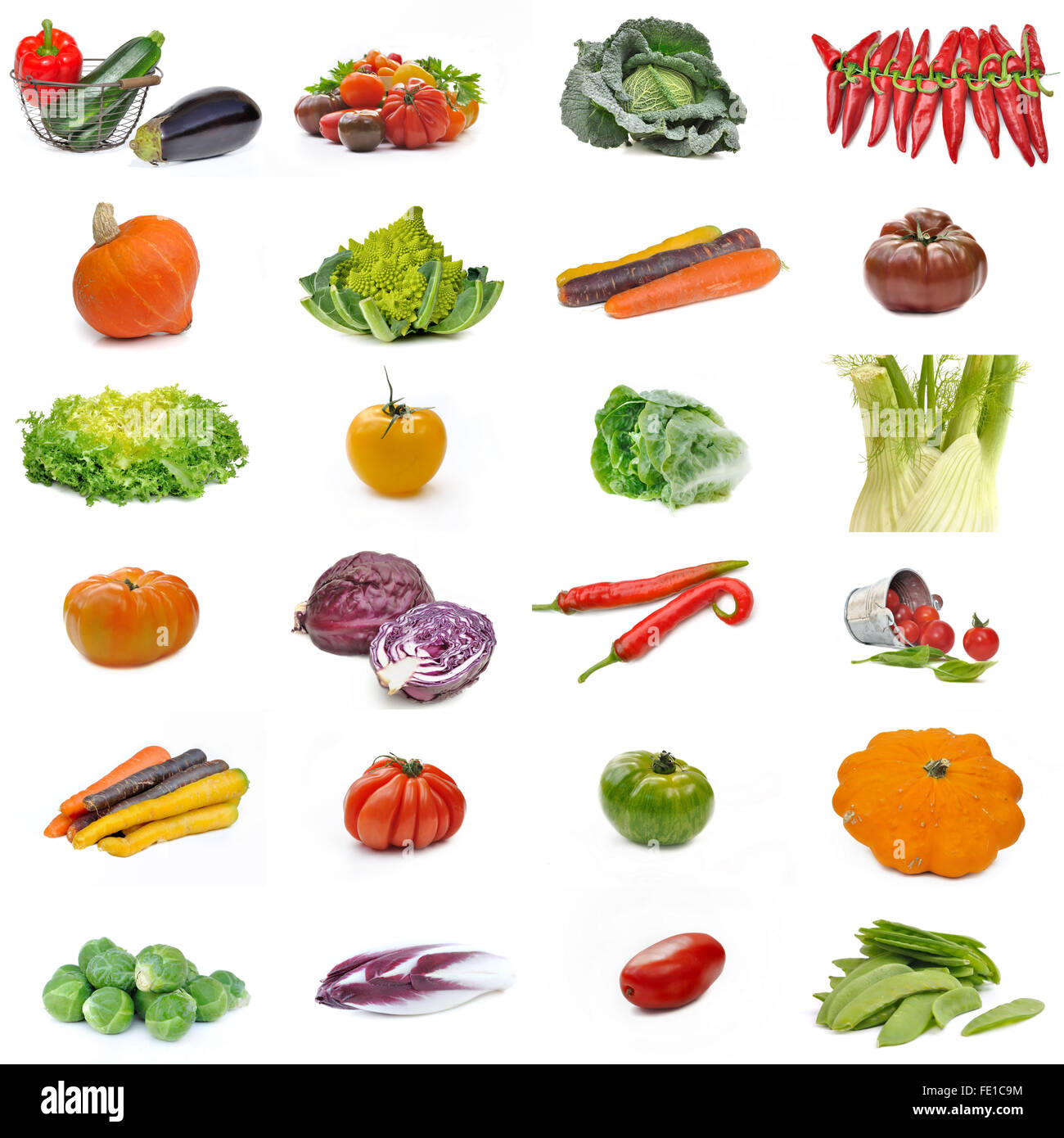different collection of vegetables isolated on white background Stock ...