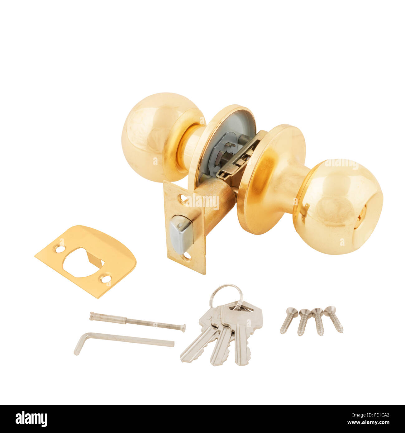 Door lock assembly on White Background Stock Photo - Alamy