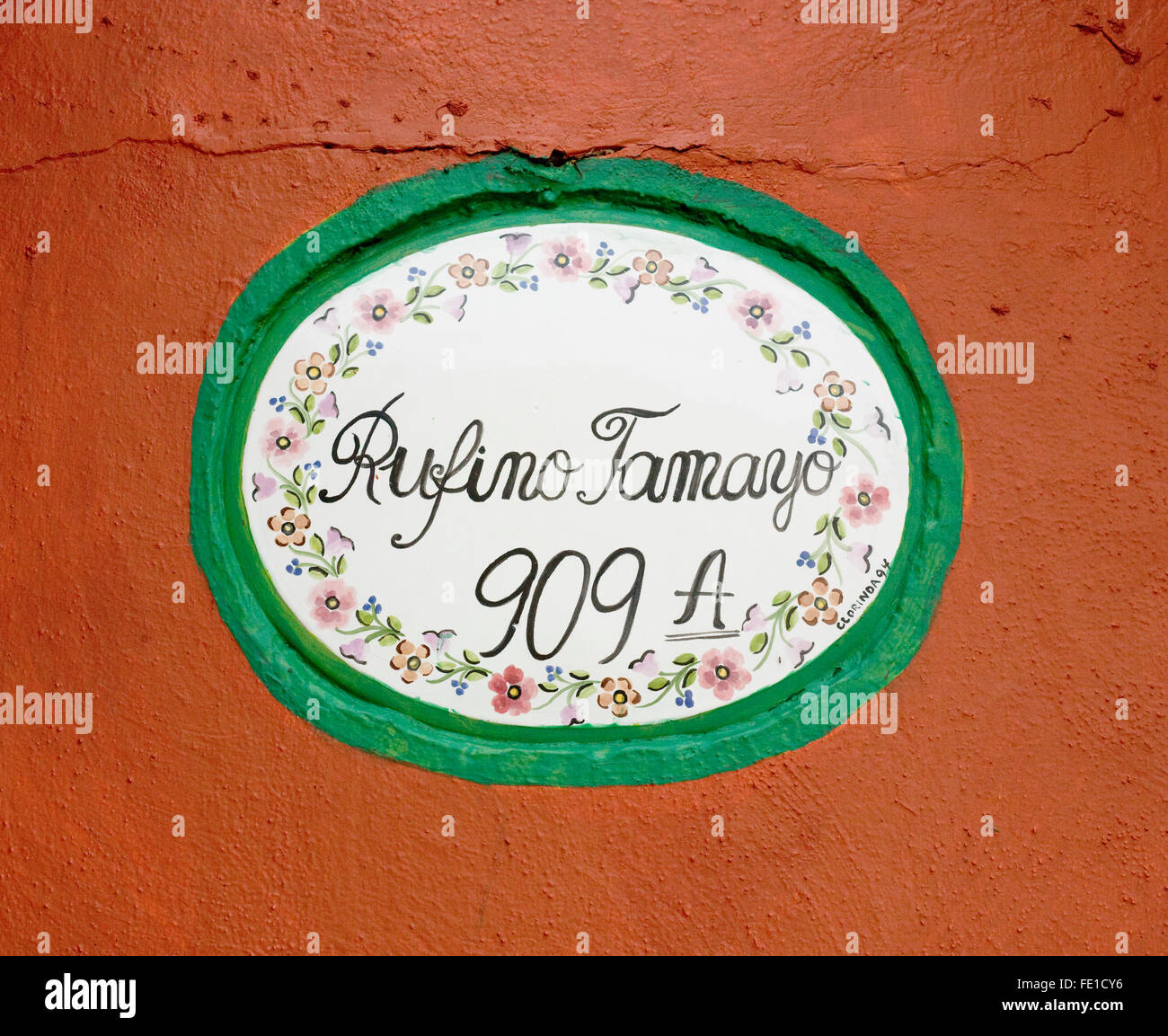 Hand painted tile address sign, Oaxaca, Mexico Stock Photo - Alamy