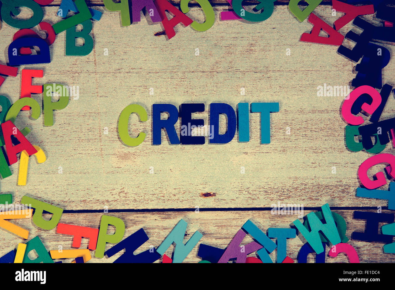 credit word block concept photo on plank wood Stock Photo - Alamy