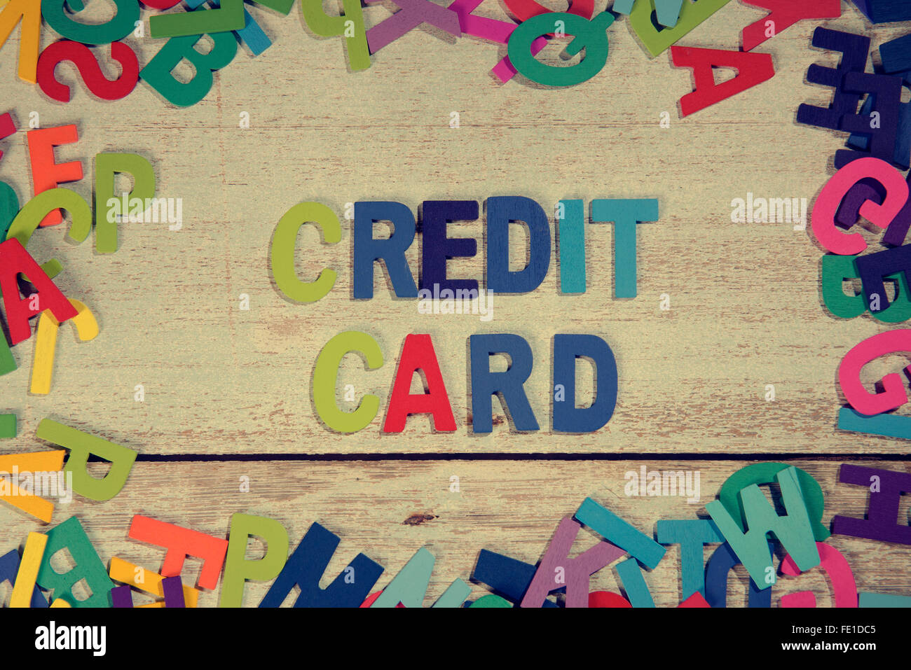 credit card word block concept photo on plank wood Stock Photo - Alamy