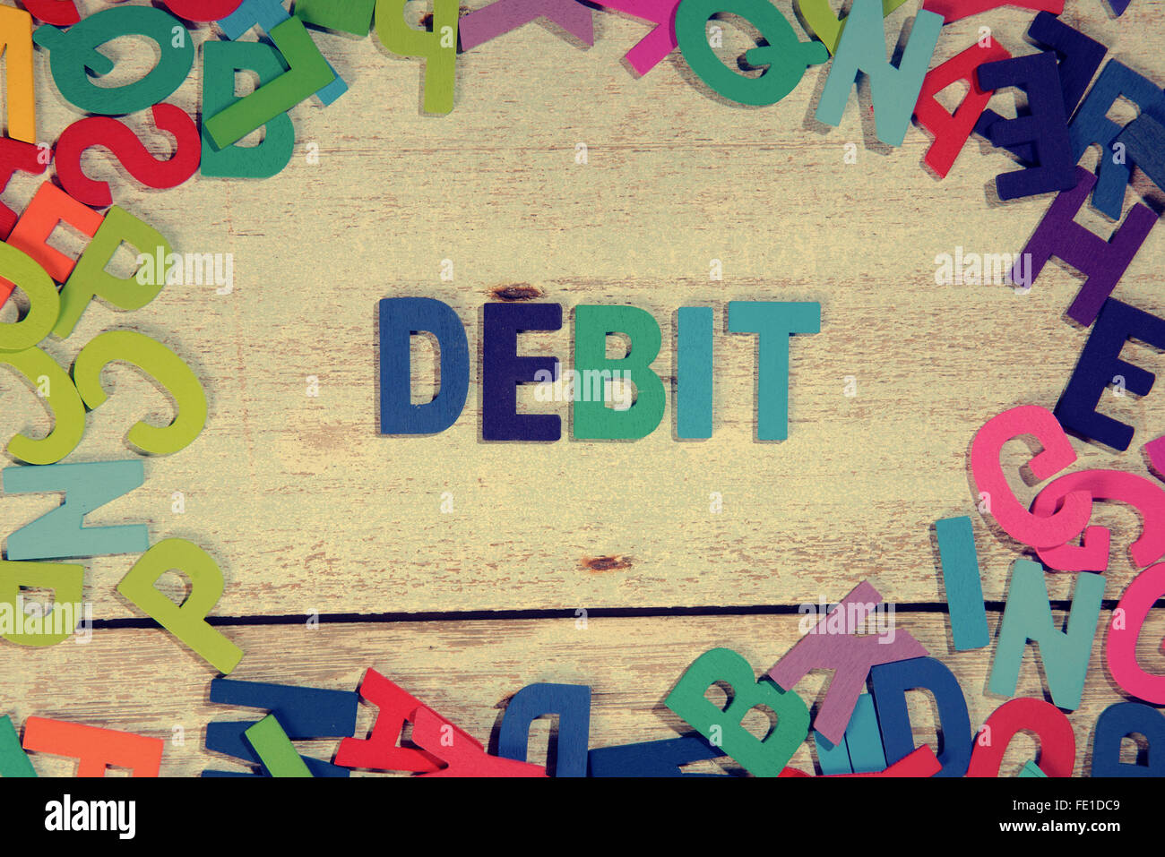 debit word block concept photo on plank wood Stock Photo - Alamy