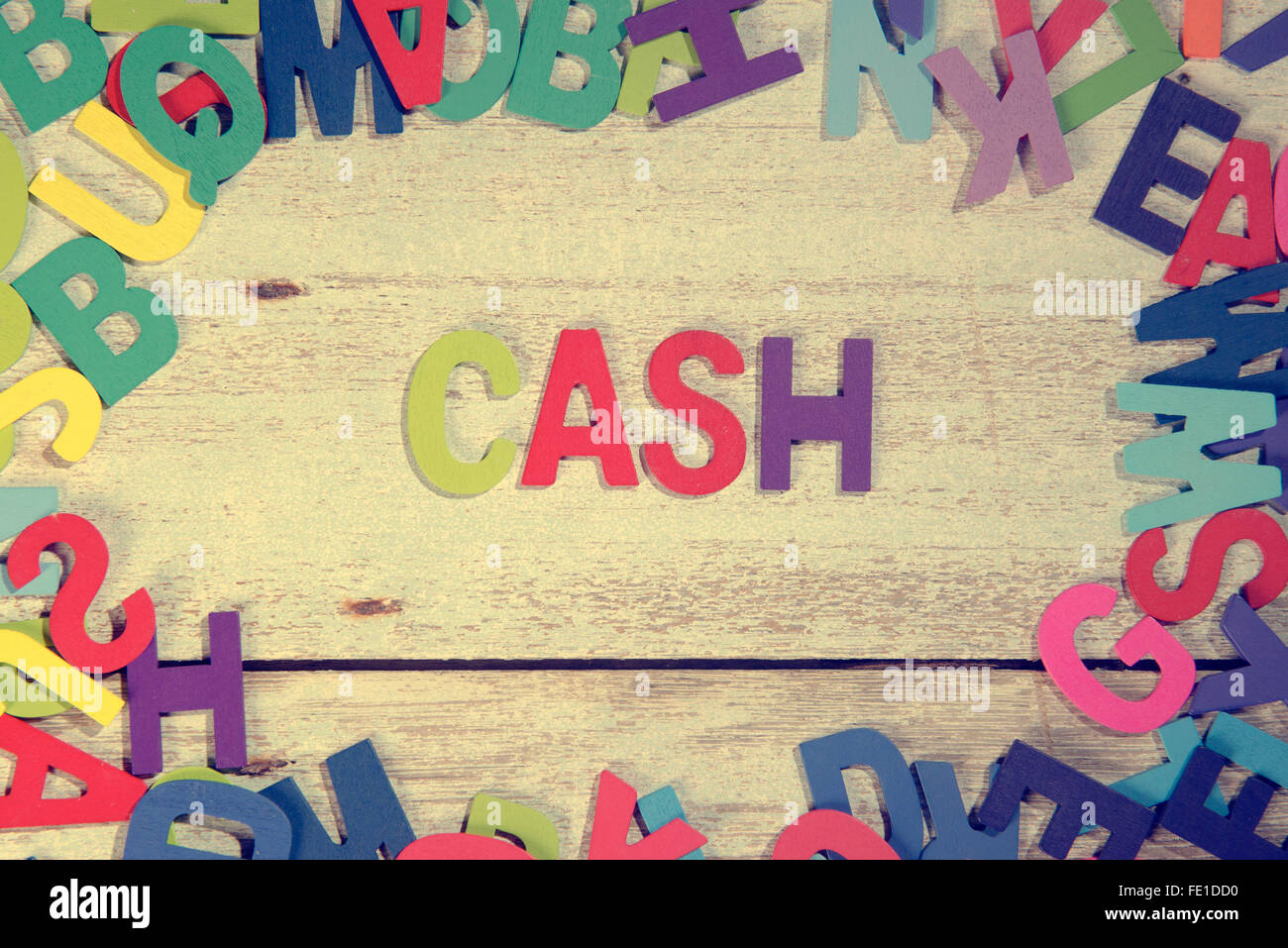 cash word block concept photo on plank wood Stock Photo - Alamy