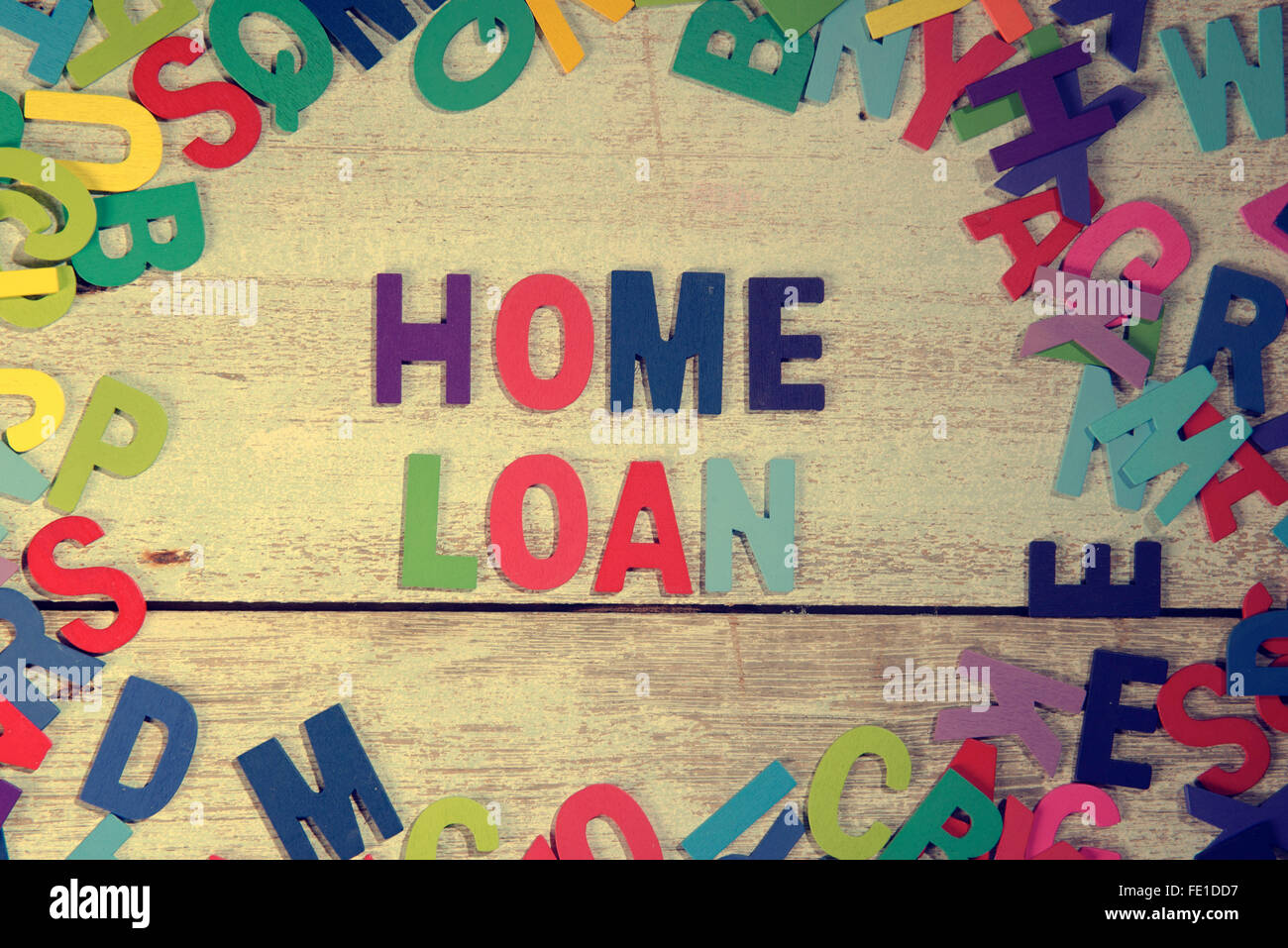 home loan word block concept photo on plank wood Stock Photo - Alamy