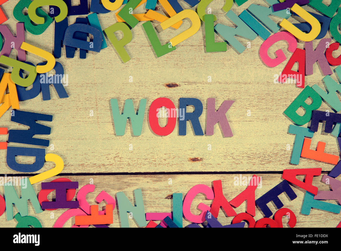 work word block concept photo on plank wood Stock Photo - Alamy