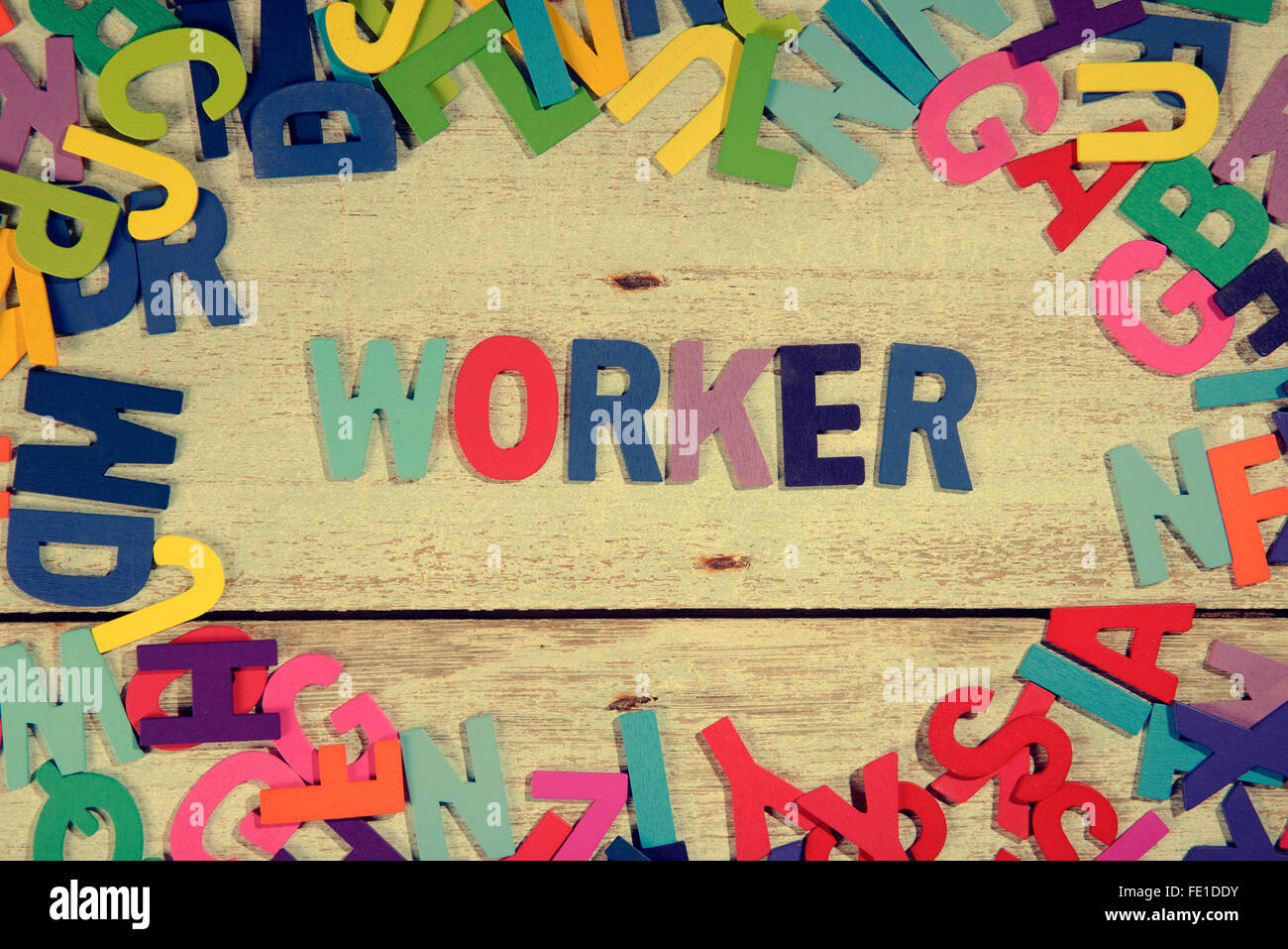 worker word block concept photo on plank wood Stock Photo - Alamy