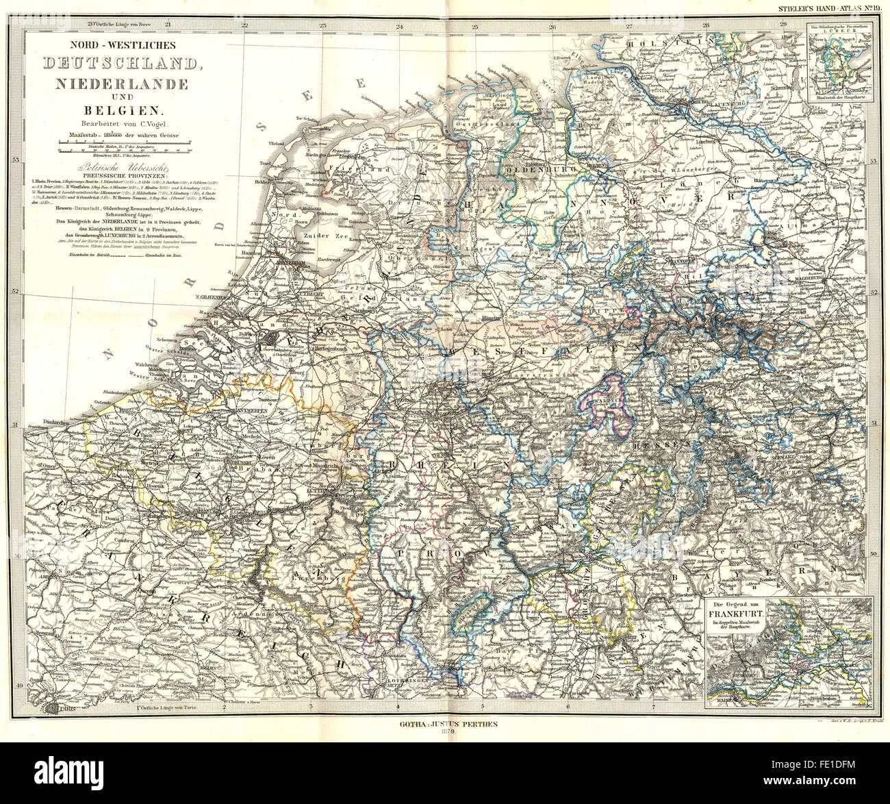 DEUTSCHLAND: Niederlande Belgien; Frankfurt, 1879 antique map Stock ...