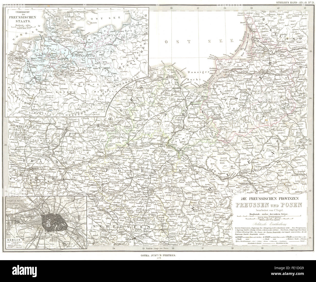 POLAND: Preussen Posen; Berlin Prussia, 1879 antique map Stock Photo ...