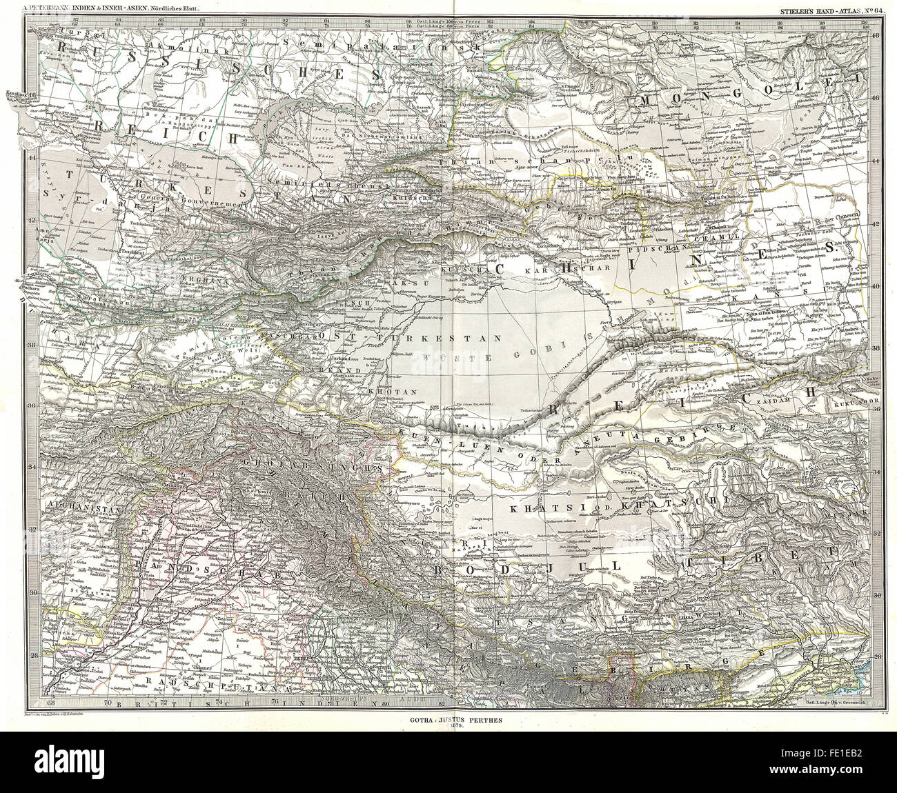 TIBET: Turkestan China Russia Inner-Asien, 1879 antique map Stock Photo ...
