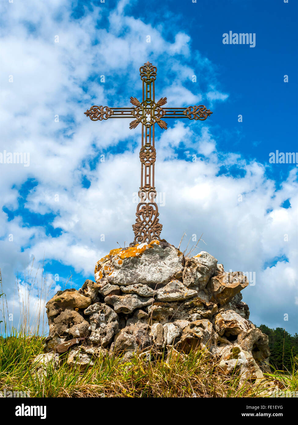 Iron memorial roadside cross, France Stock Photo - Alamy