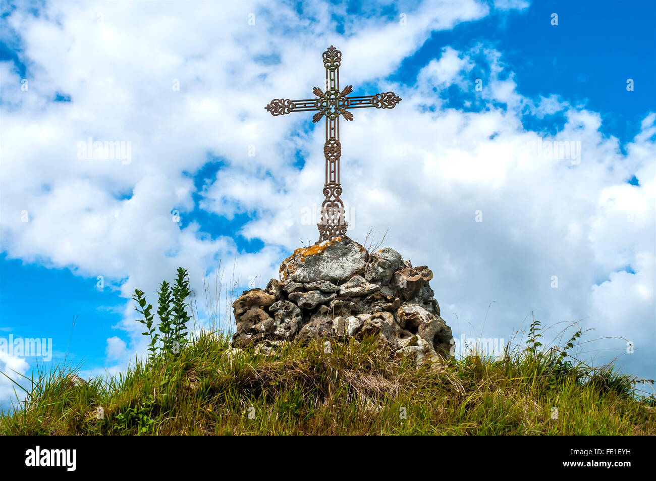 Iron memorial roadside cross, France Stock Photo - Alamy