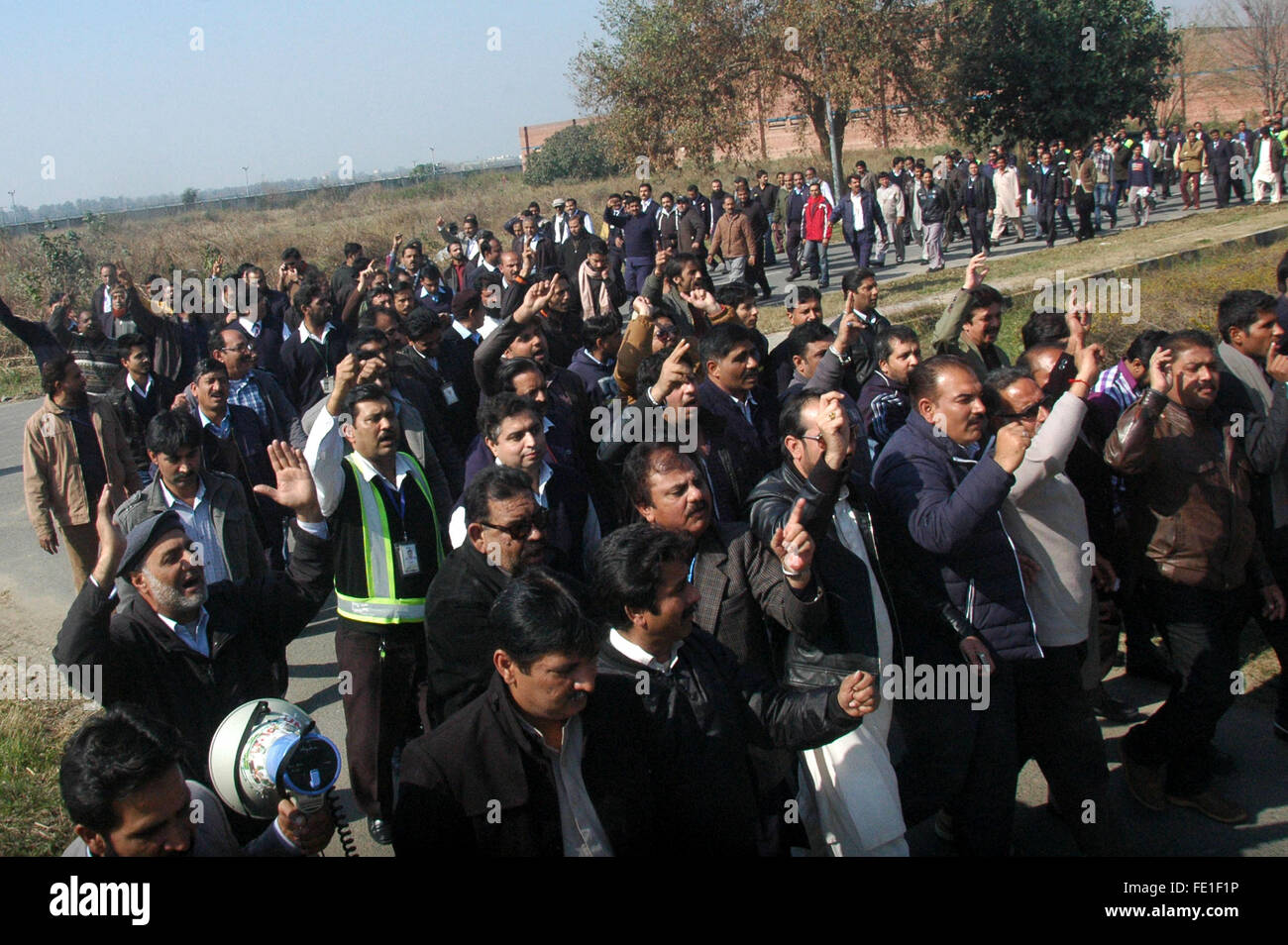 Lahore. 3rd Feb, 2016. Employees of Pakistan International Airlines ...