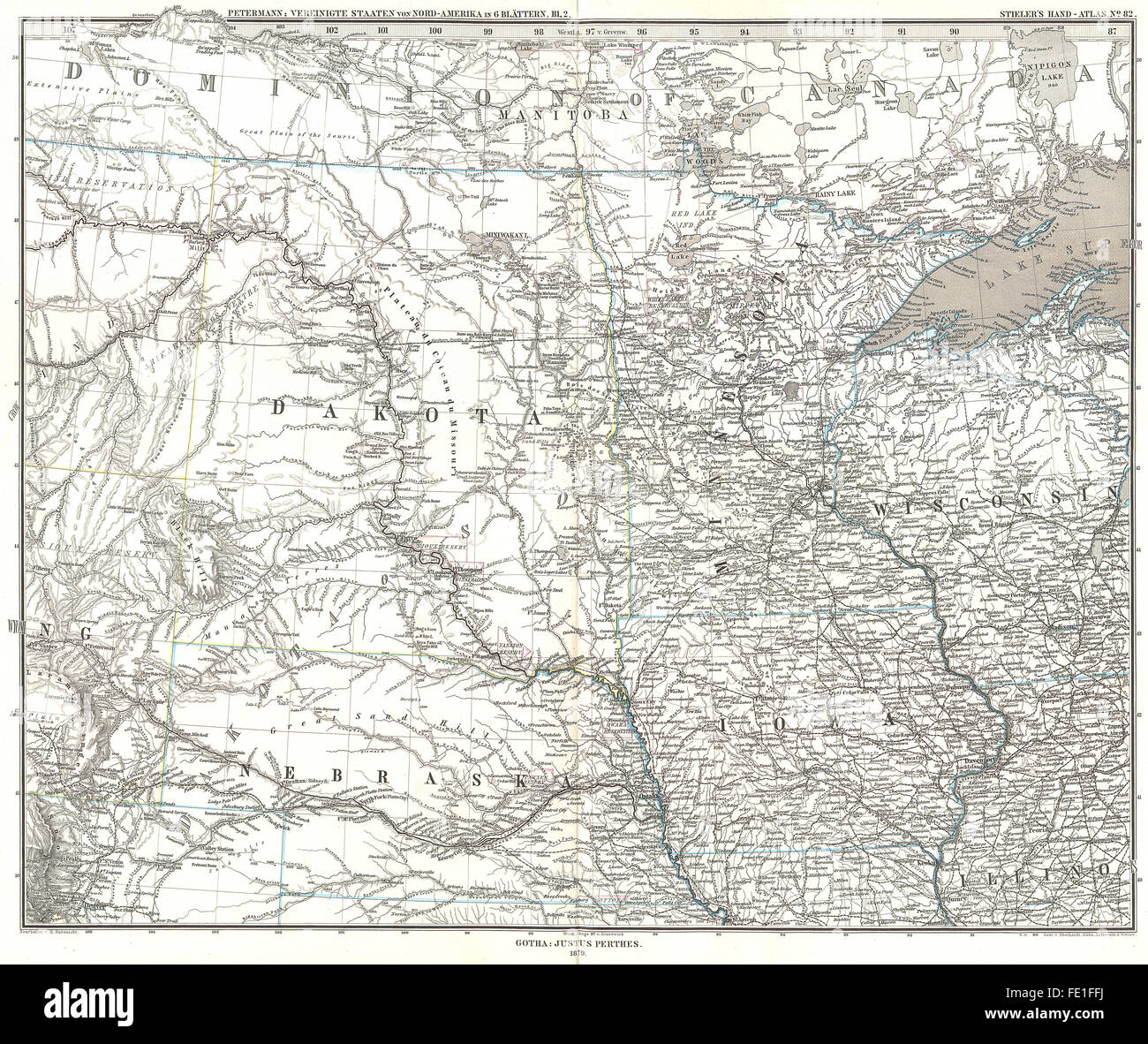 USA: Dakota Nebraska Wisconsin Iowa Minnesota, 1879 antique map Stock ...