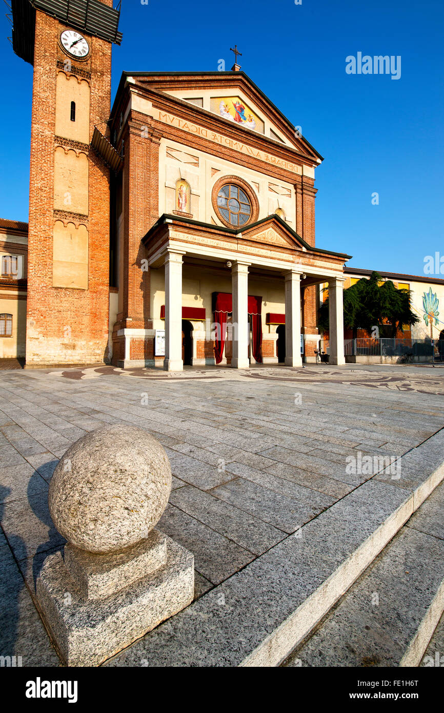 in the parabiago old church closed brick tower sidewalk italy lombardy ...