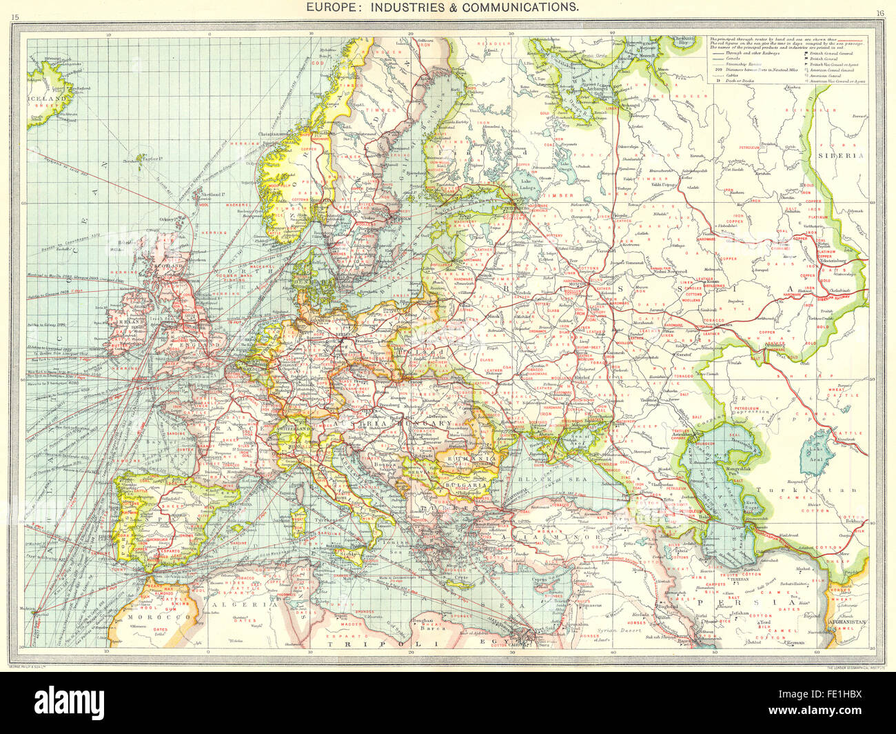 EUROPE: Europe: Industries and Communications, 1907 antique map Stock ...