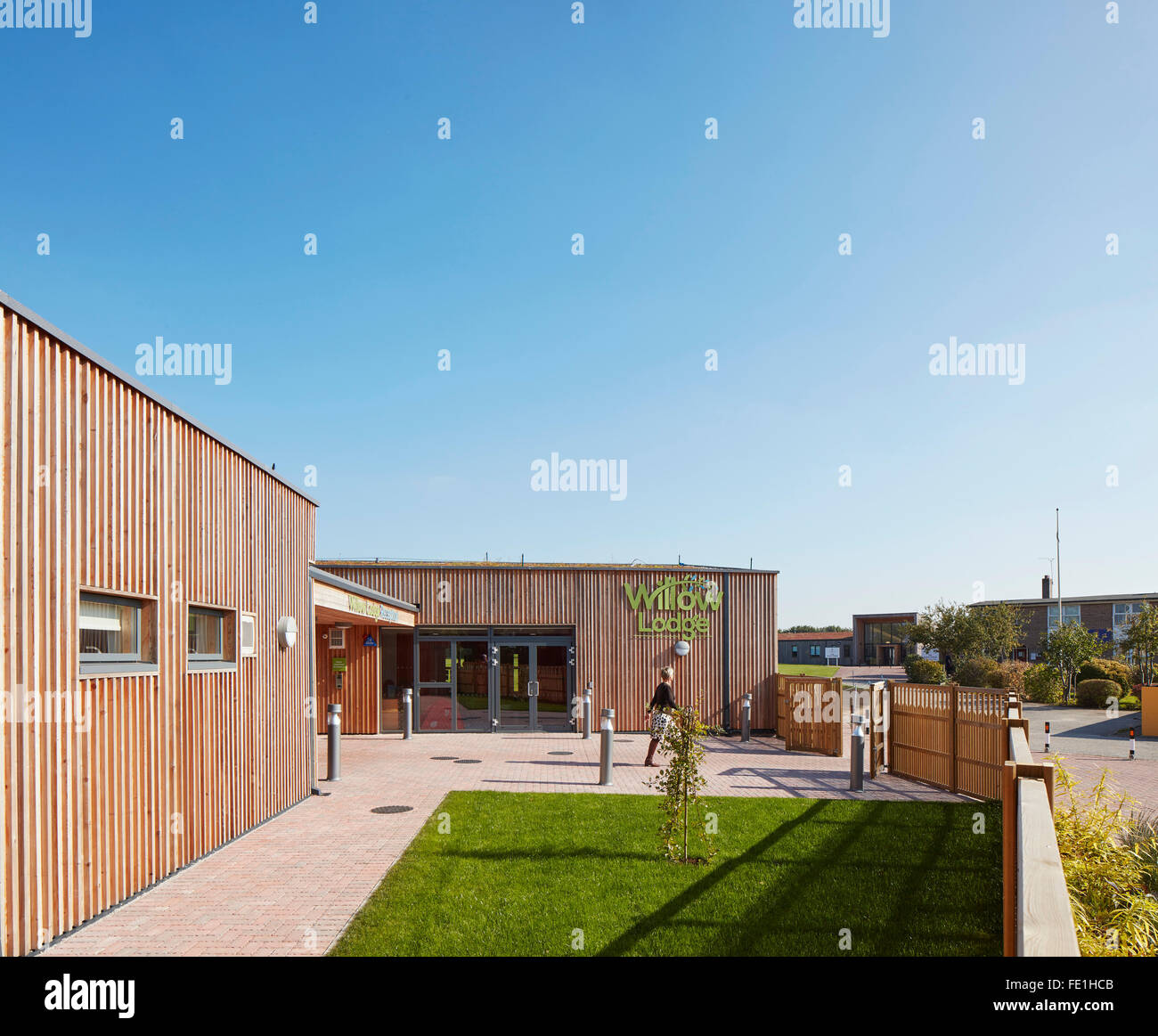 Timber entrance facade with school's signage. Willow Lodge, The King's ...