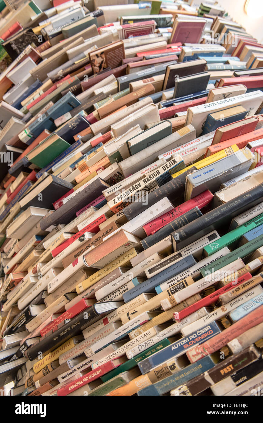 Books well built in central Library of Prague, Czech Republic. On the ...