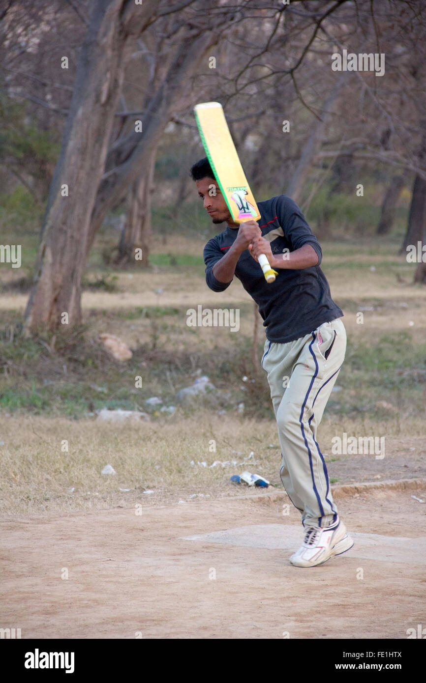 Islamabad, Pakistan. 03rd Feb, 2016. A young Pakistani batsman plays a ...