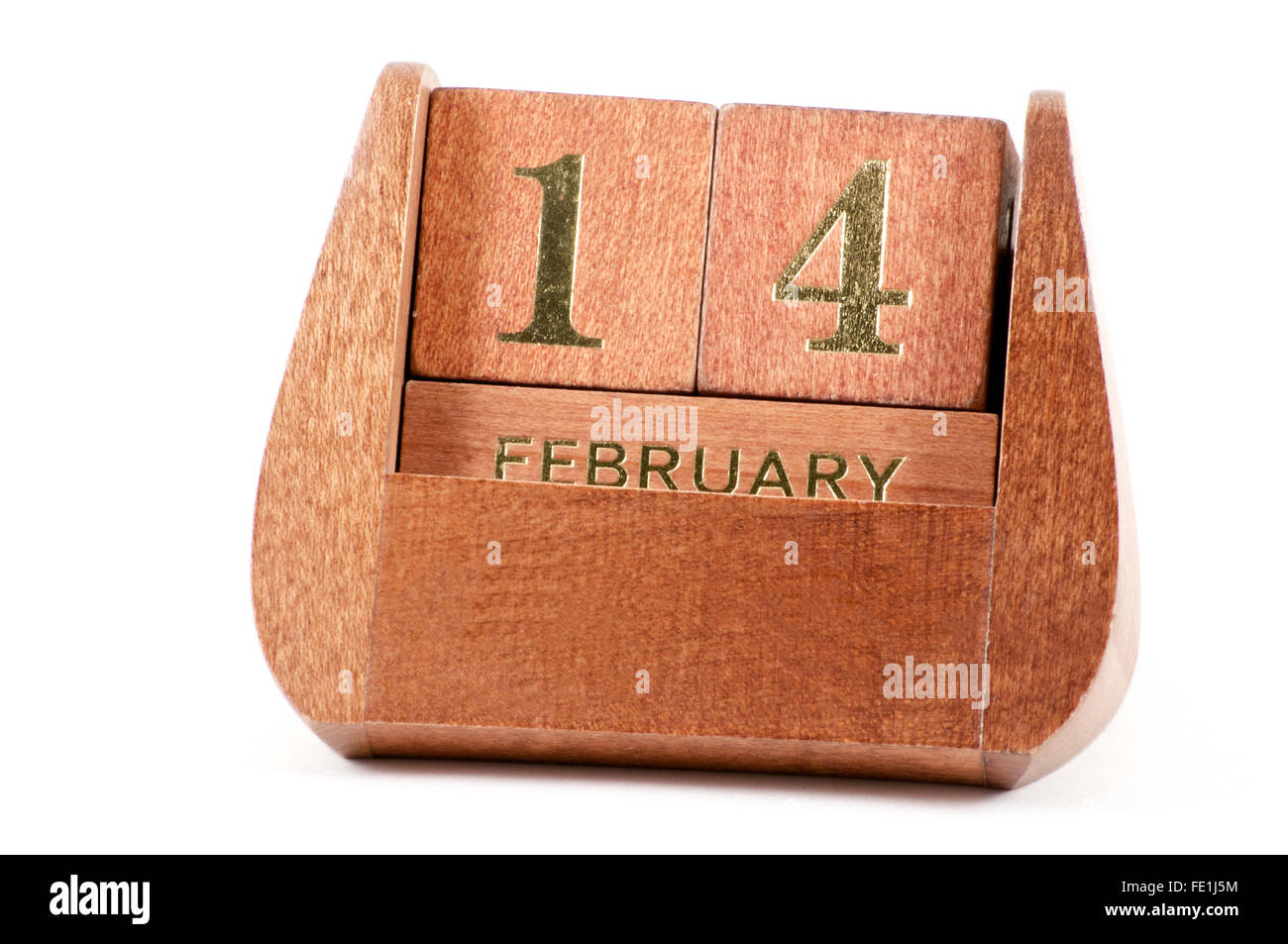 Isolated wooden calendar showing 14th of february over white Stock ...