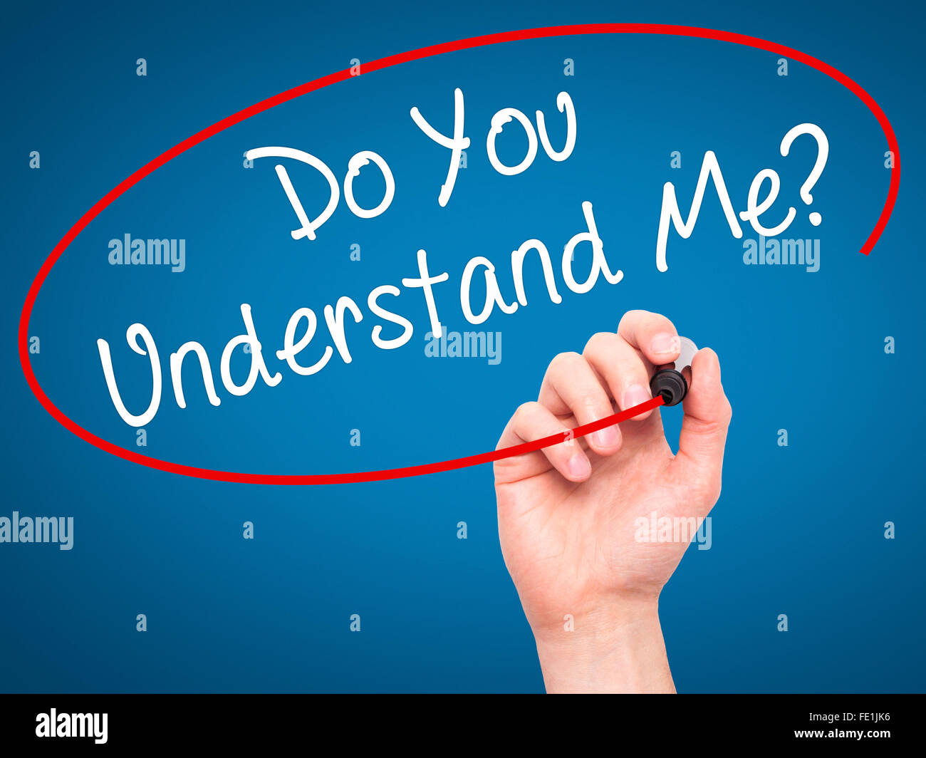 Man Hand writing Do You Understand Me? with black marker on visual ...