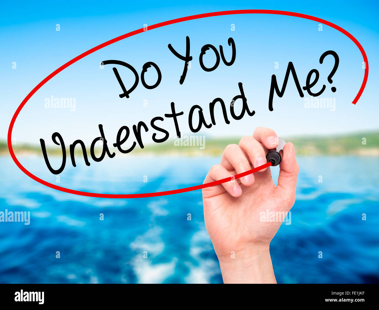 Man Hand writing Do You Understand Me? with black marker on visual ...
