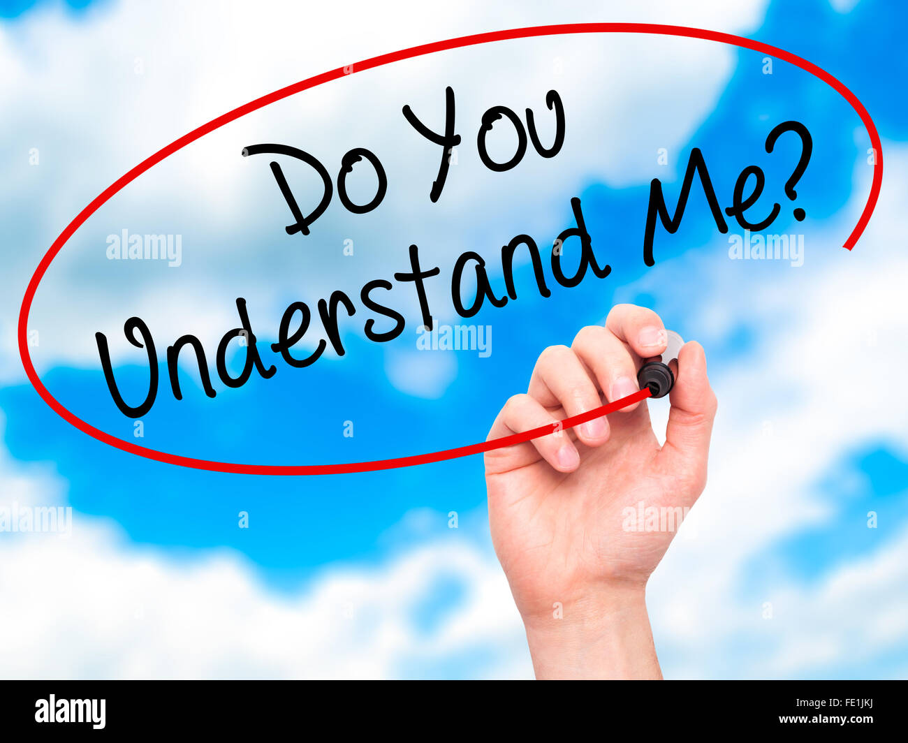 Man Hand writing Do You Understand Me? with black marker on visual ...
