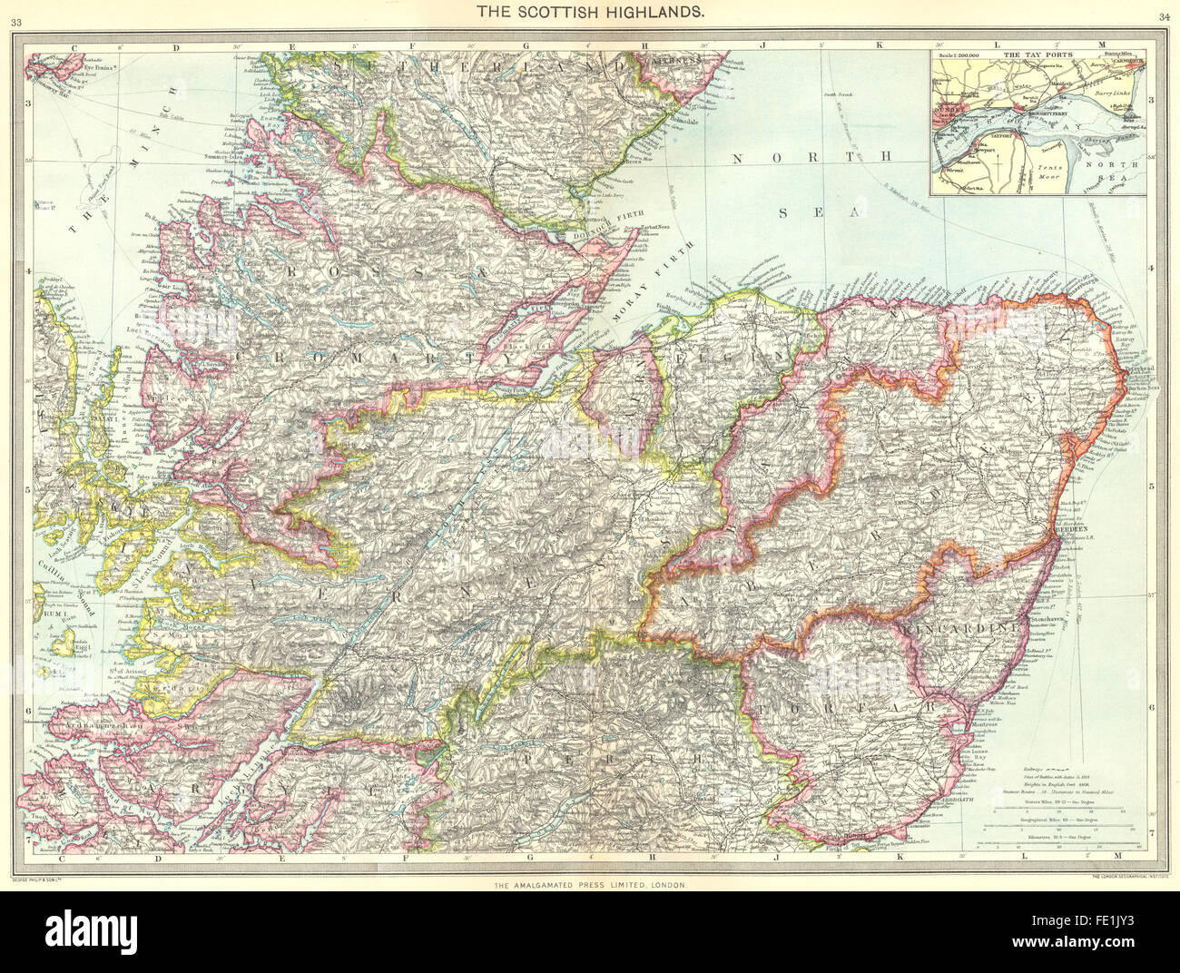 SCOTLAND: Scottish Highlands; Tay ports, 1907 antique map Stock Photo ...