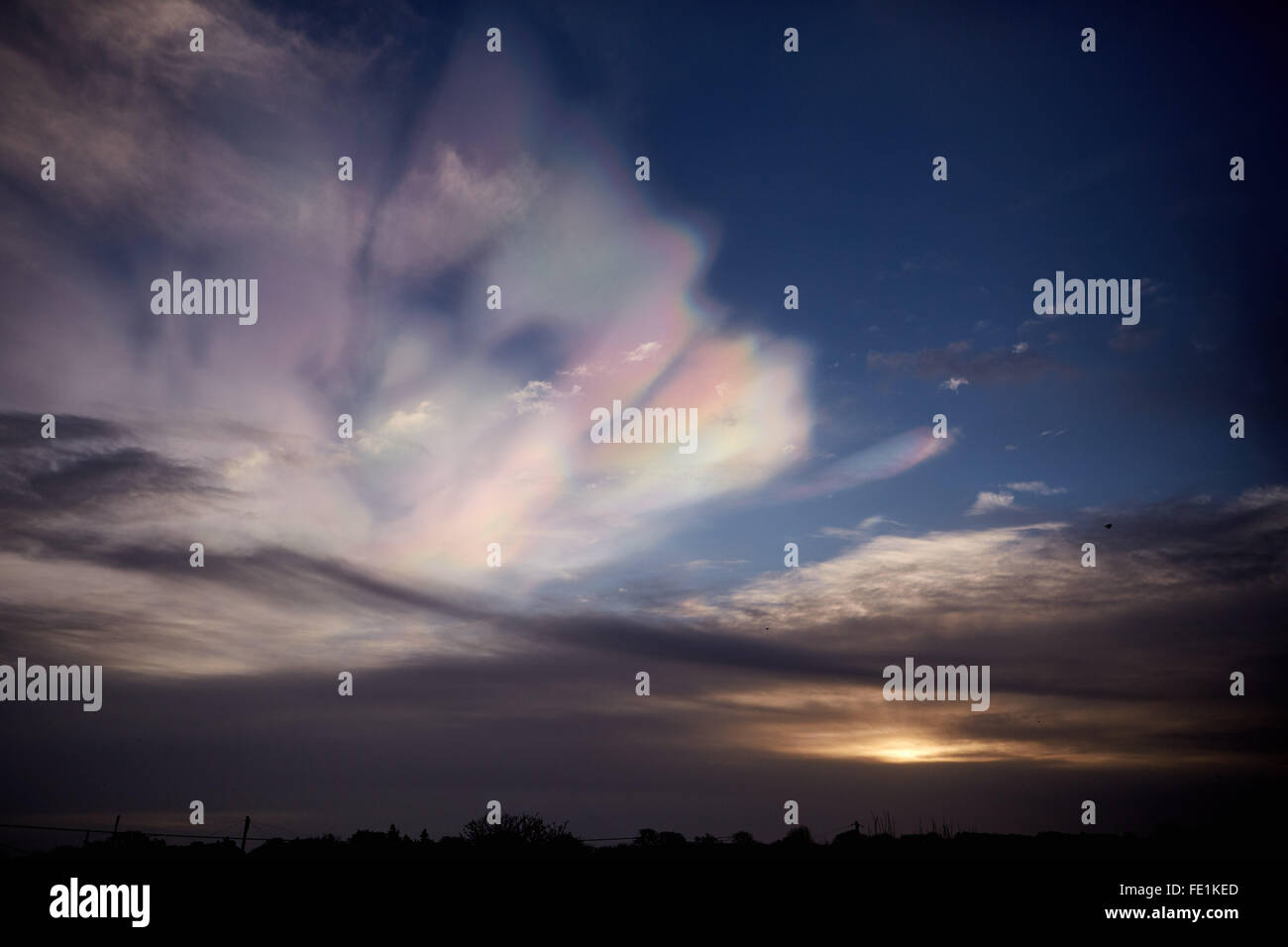 Polar stratospheric nacreous clouds at sunrise, Norfolk, UK Stock Photo ...