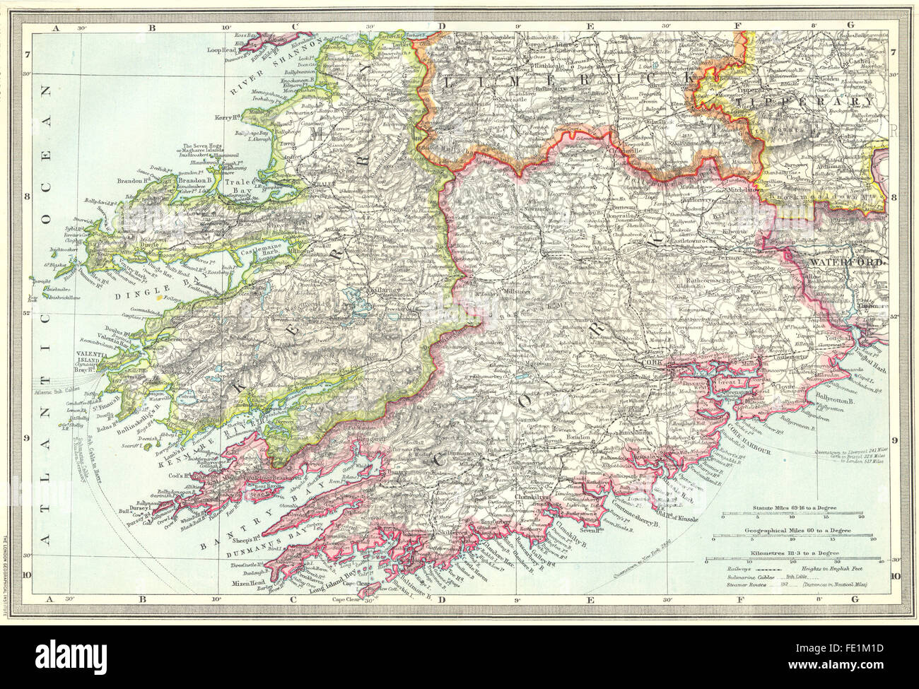 IRELAND: Killarney and South-West Ireland, 1907 antique map Stock Photo ...