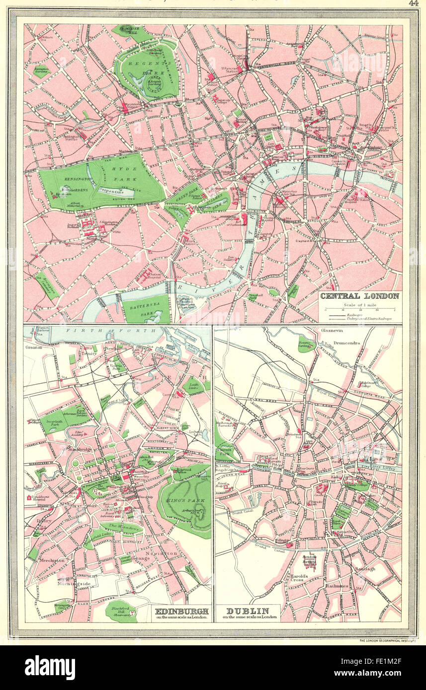 UK: Central London; Edinburgh; Dublin, 1907 antique map Stock Photo - Alamy