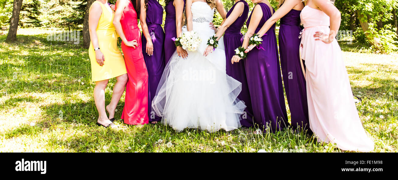 Stylish bridesmaids have fun with bride Stock Photo - Alamy