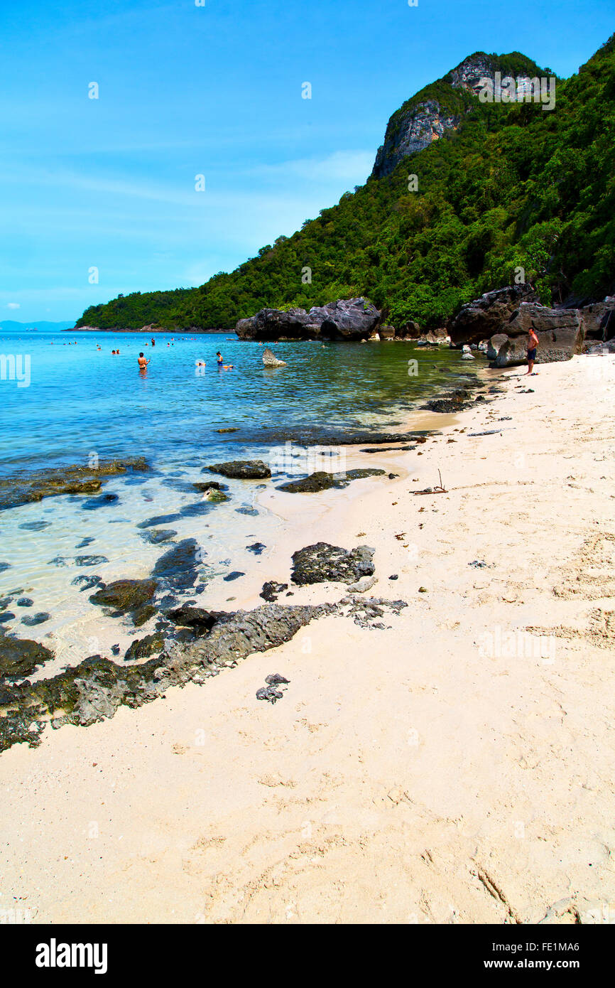 asia in the kho koh phangan isle white beach rocks house boat thailand ...