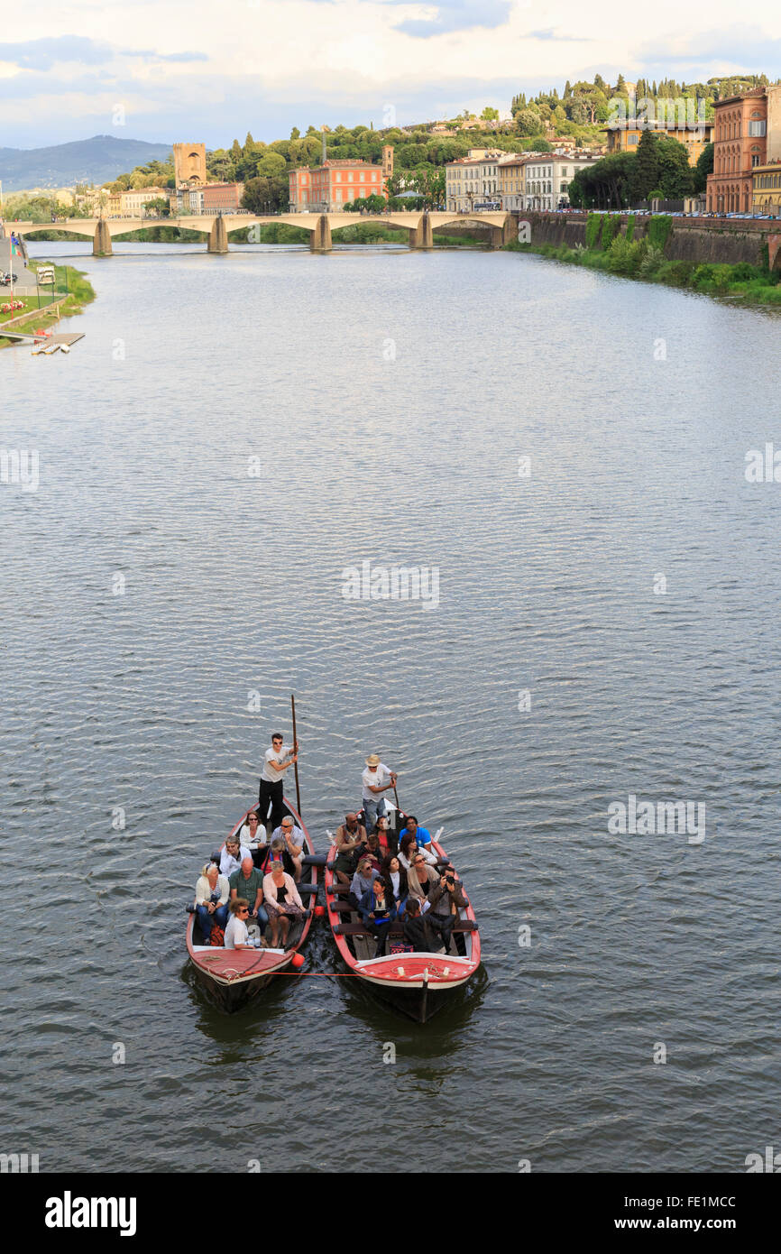 Excursion boats on the river Arno, Florence, Tuscany, Italy Stock Photo ...