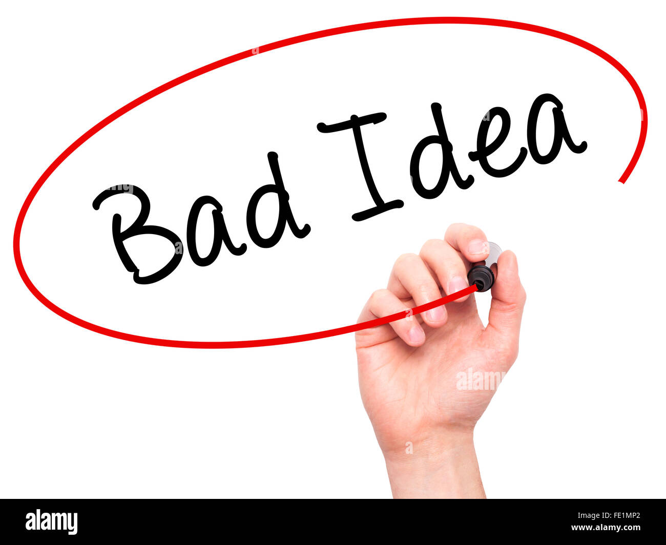 Man Hand writing Bad Idea with black marker on visual screen. Isolated ...
