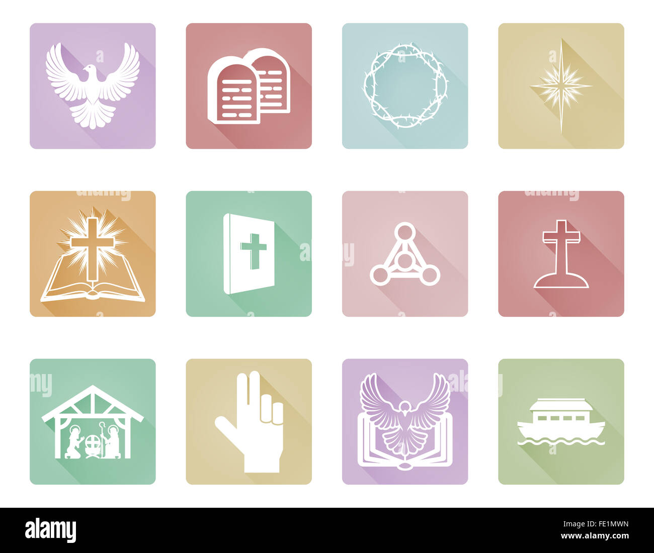 A set of Christian icons and symbols including stone commandments ...